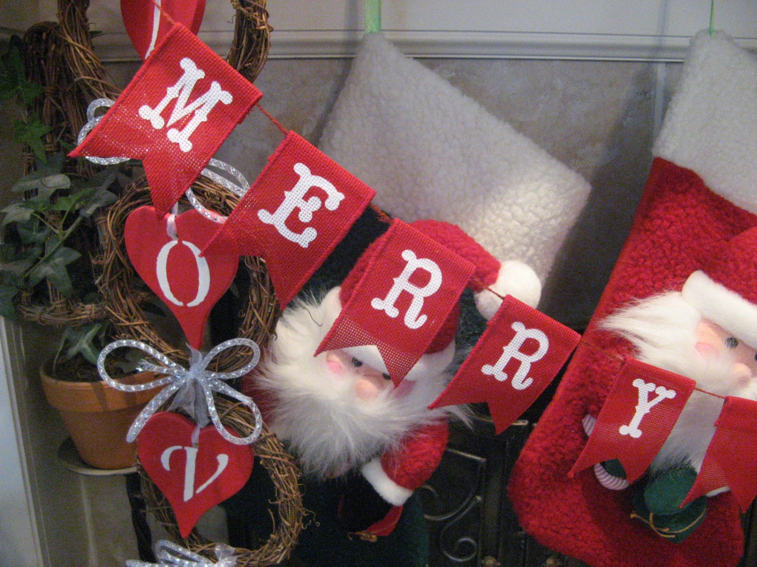 Merry Christmas Banner Red burlap banner Burlap banner | Etsy