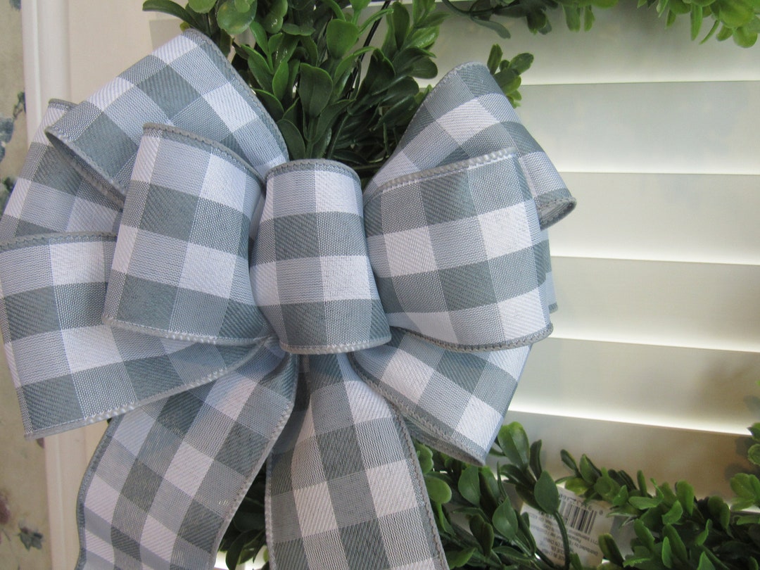 Gray and White Buffalo Check Matte Satin Medium Weight Ribbon, Hand ...