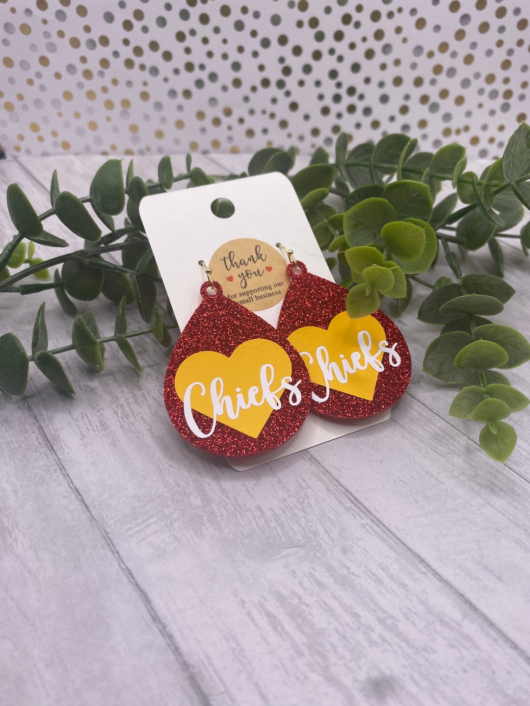 Kansas City Chiefs Earring / Red Teardrop With Yellow Gold Heart and ...