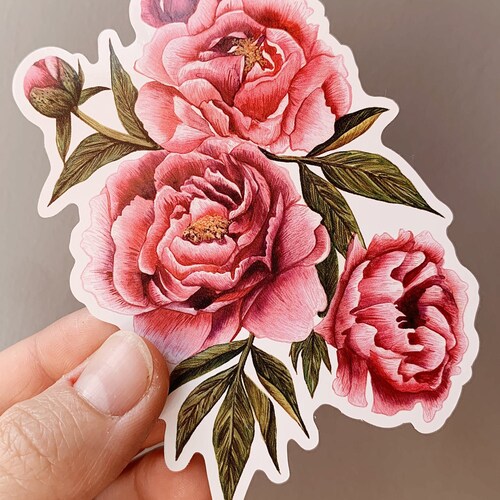 Pink Peony Vinyl Sticker Peony Bouquet Sticker Ipad Floral - Etsy UK