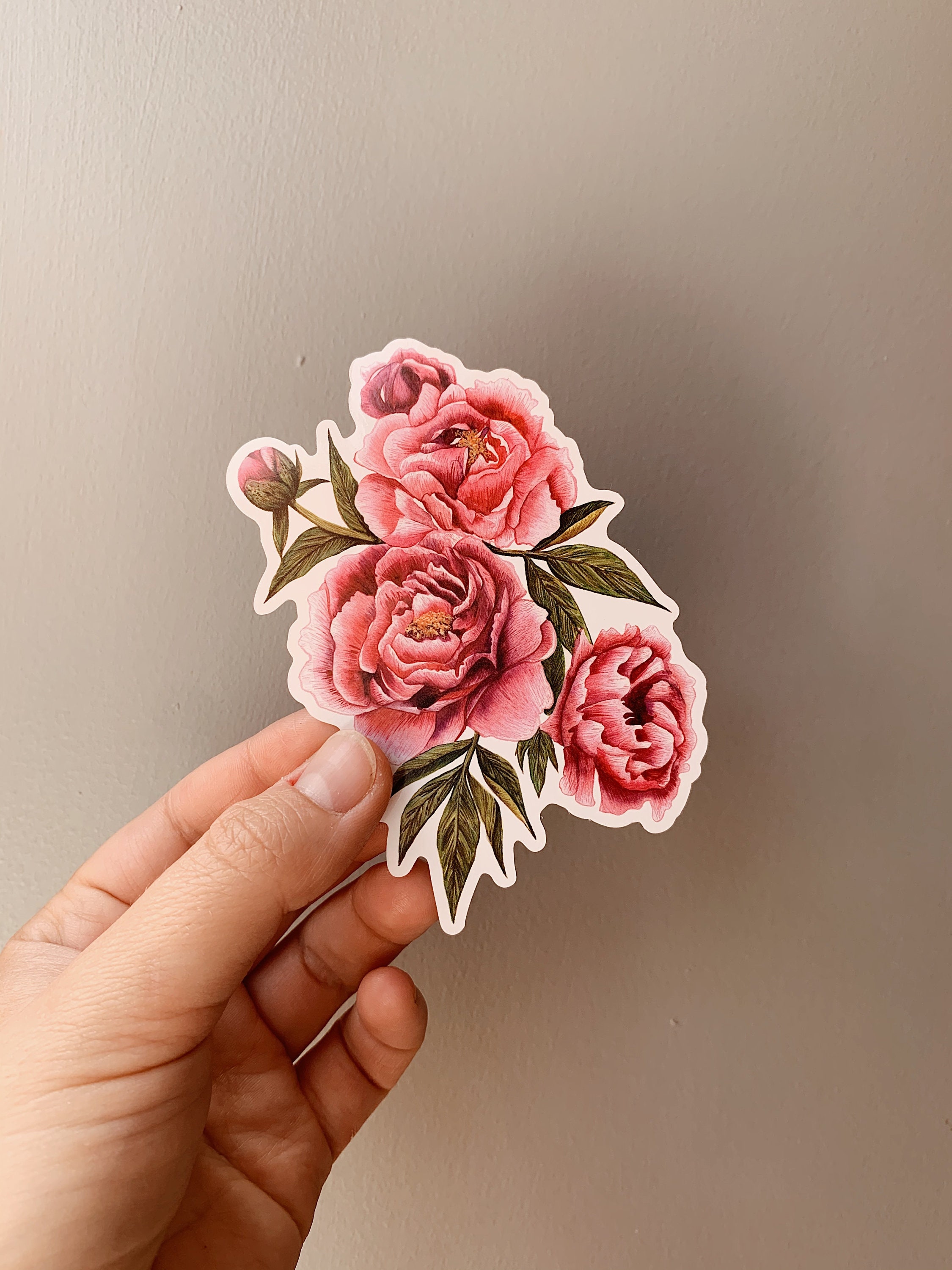 Pink Peony Vinyl Sticker Peony Bouquet Sticker Ipad Floral - Etsy