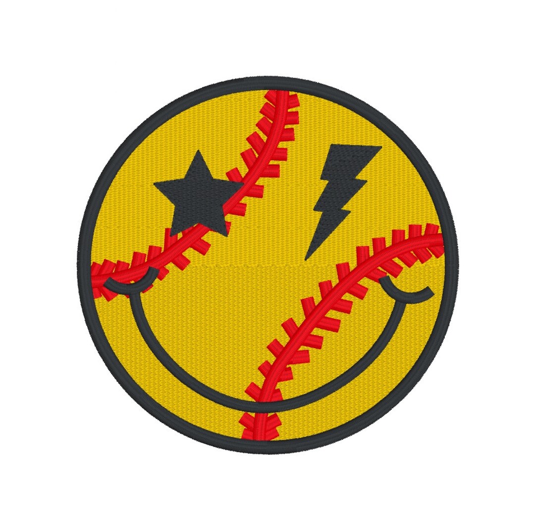 MULTIPLE Sizes-satin Softball Smiley Face Lightning Star- Instant ...