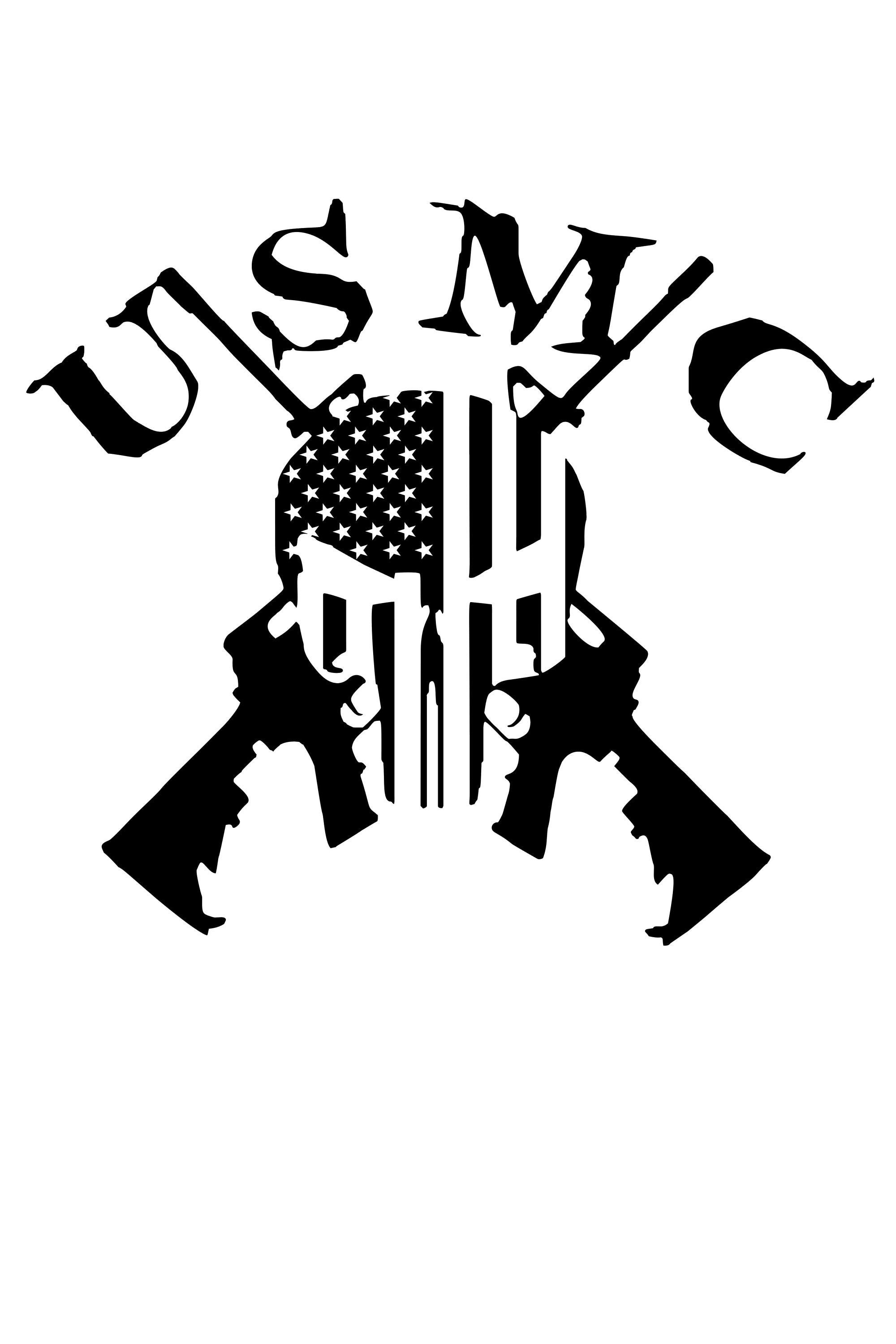 USMC Marine Corps Crossed Rifles and Punisher Skull W/ USA Flag Pattern ...