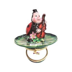 Lady Bug Playing Instrument on Lillypad Limoges Box Porcelain Figurine ...