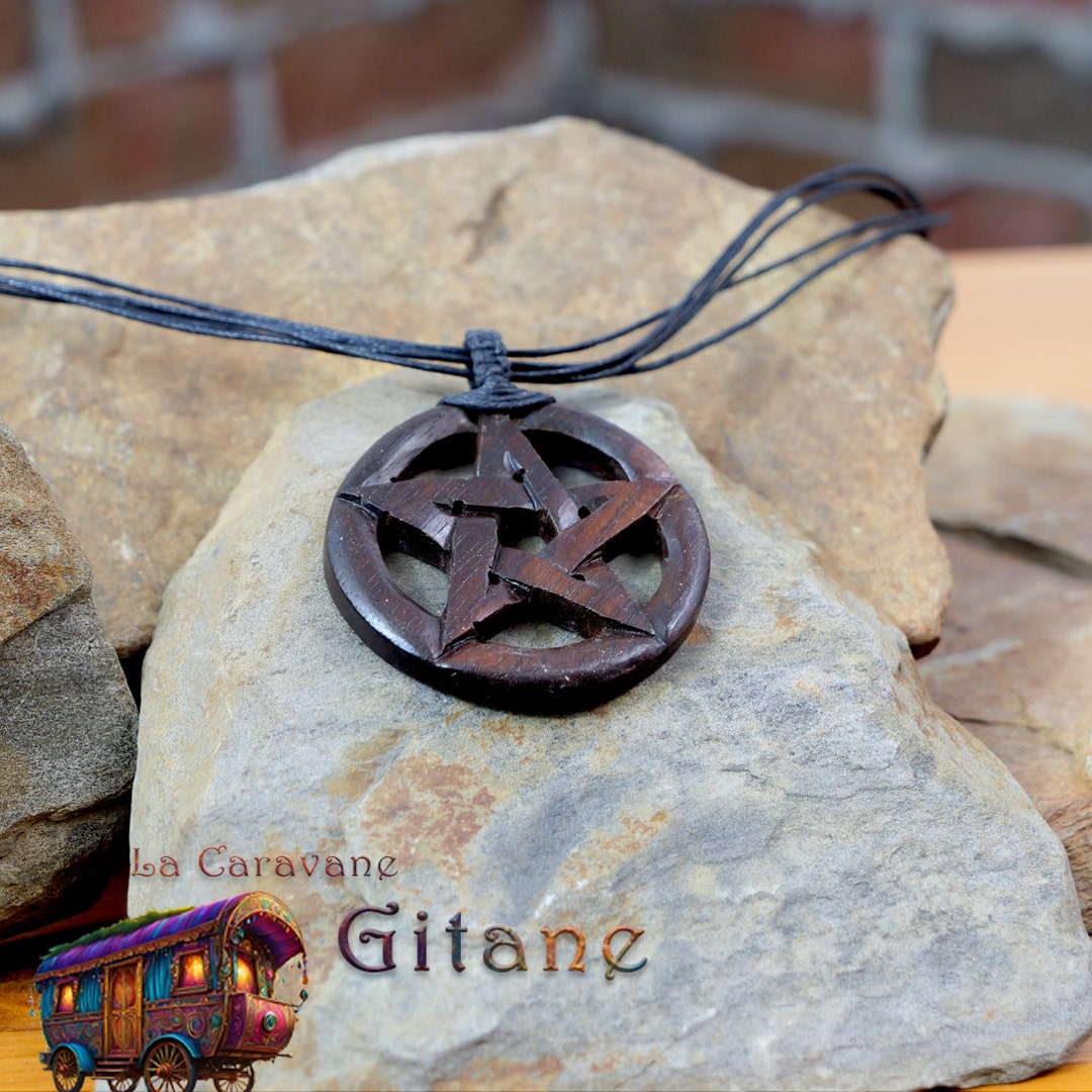 Pentacle Necklace in Wood and Cord in Natural Material - Etsy
