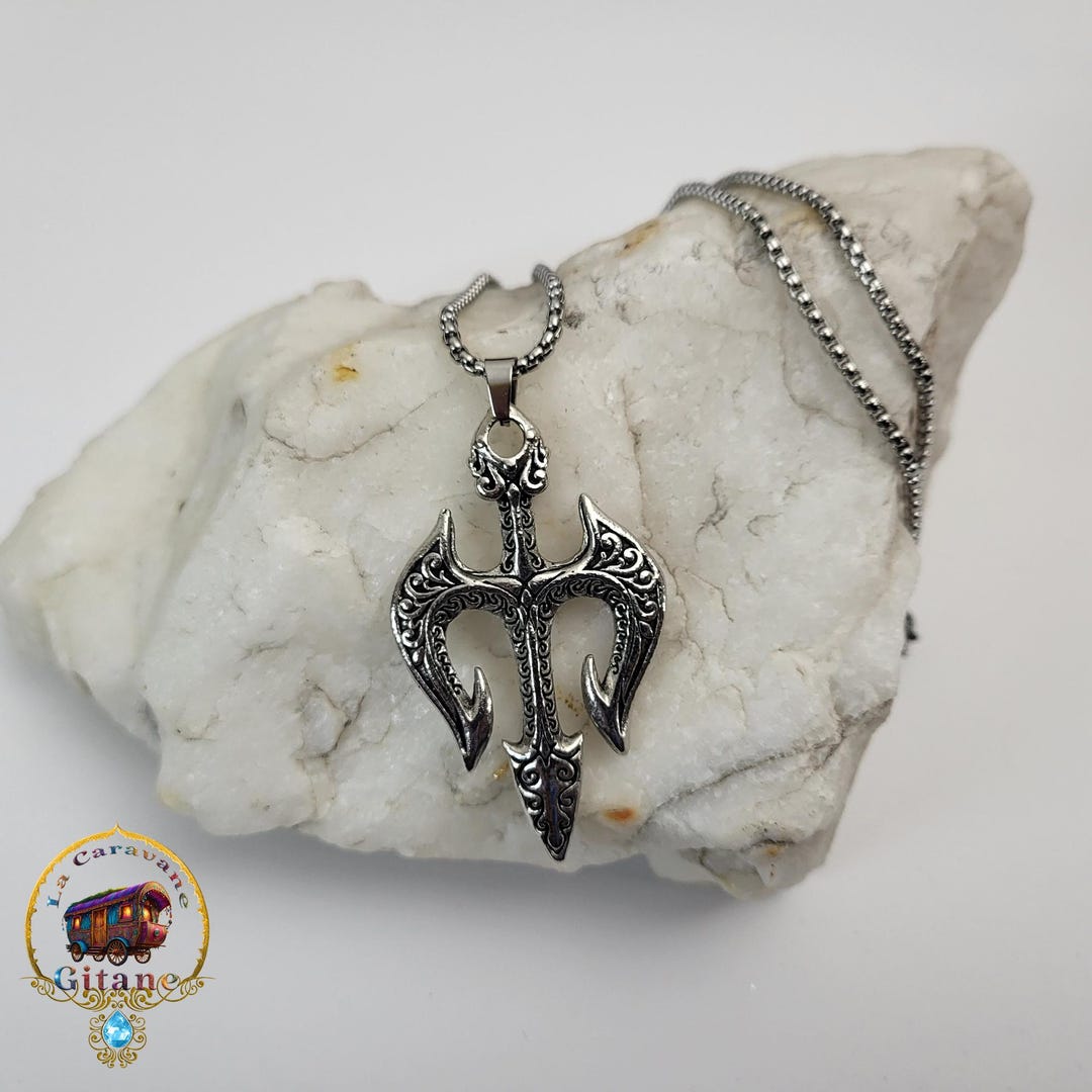 Big Silver Color Poseidon's Trident With Chain - Etsy