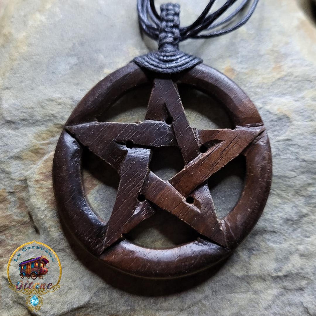 Wooden Pentacle With Natural Material Cord Necklace - Etsy