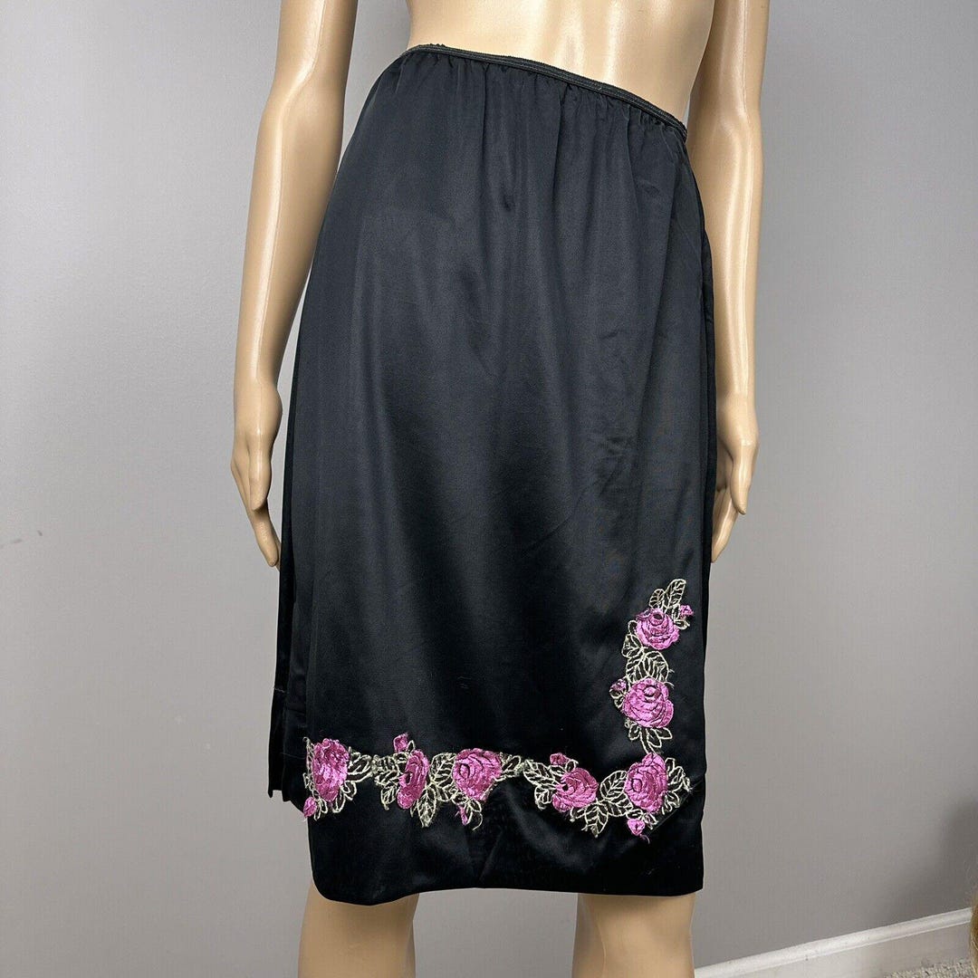 Vintage Strainless Half Slip Large Modesty Panel Lined Black Nylon Pink ...