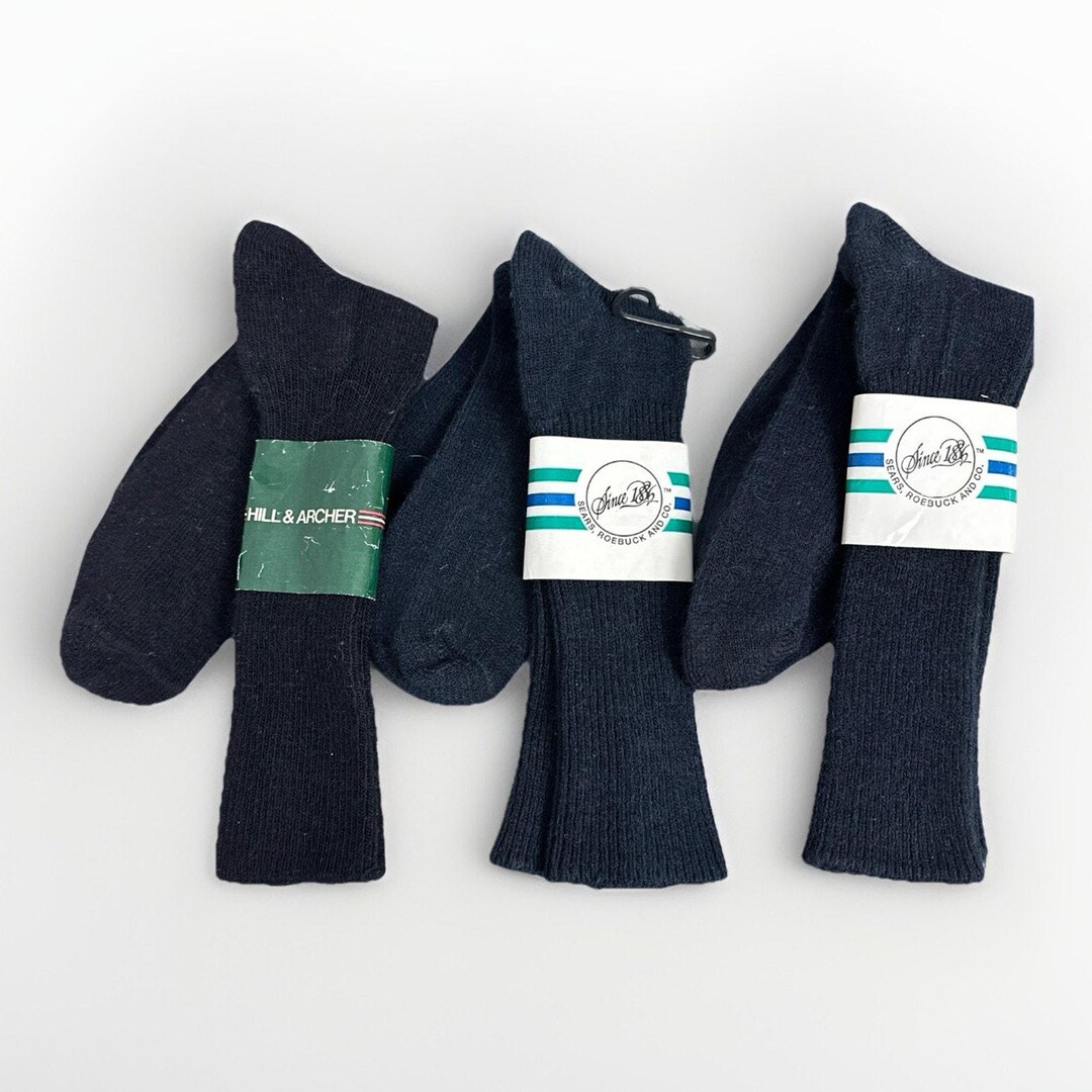 Vintage Sears Roebuck Hill & Archer Dark Blue Duraspun Acrylic Socks ...