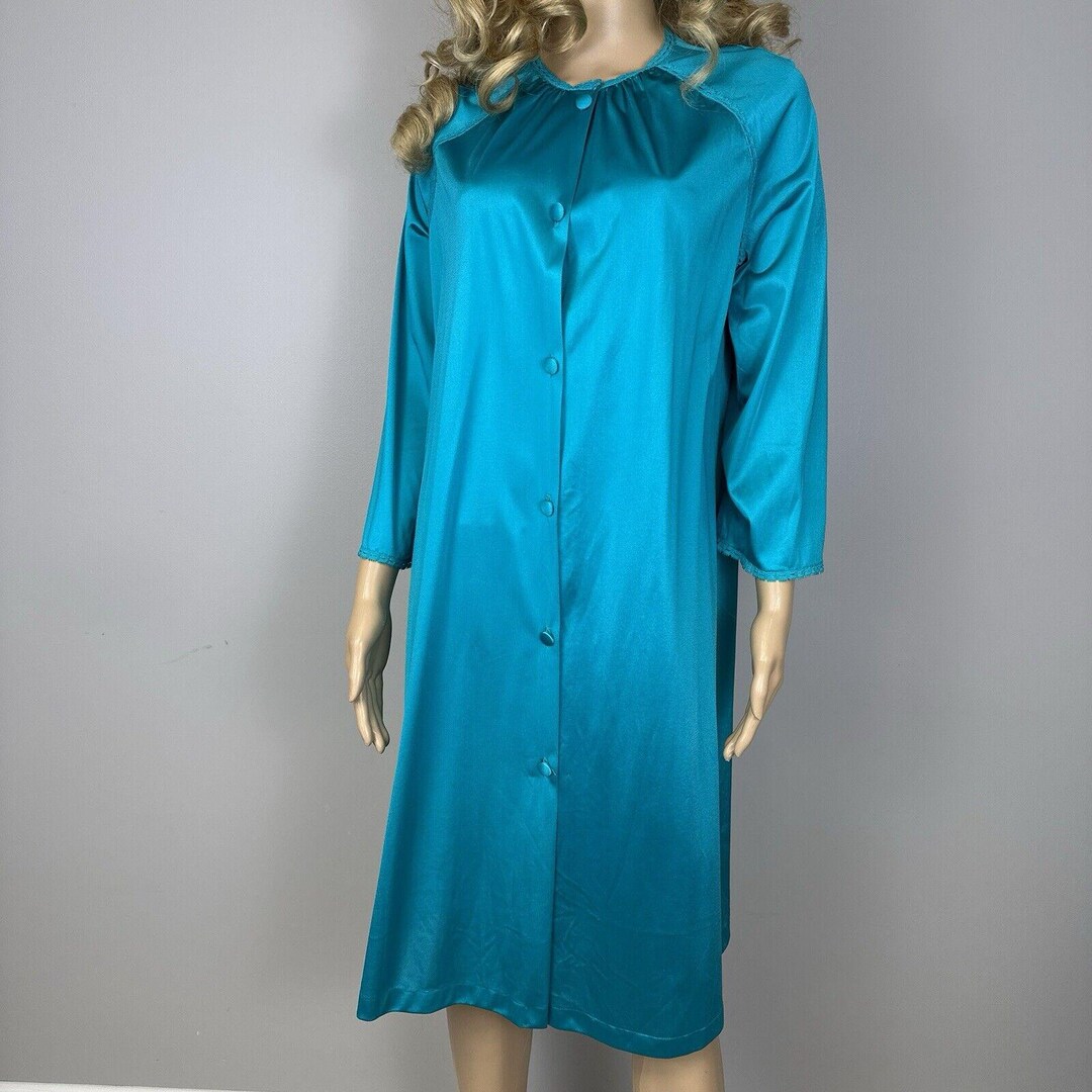 Vintage Vanity Fair Small Button Robe Housecoat Teal Nylon Antron III ...