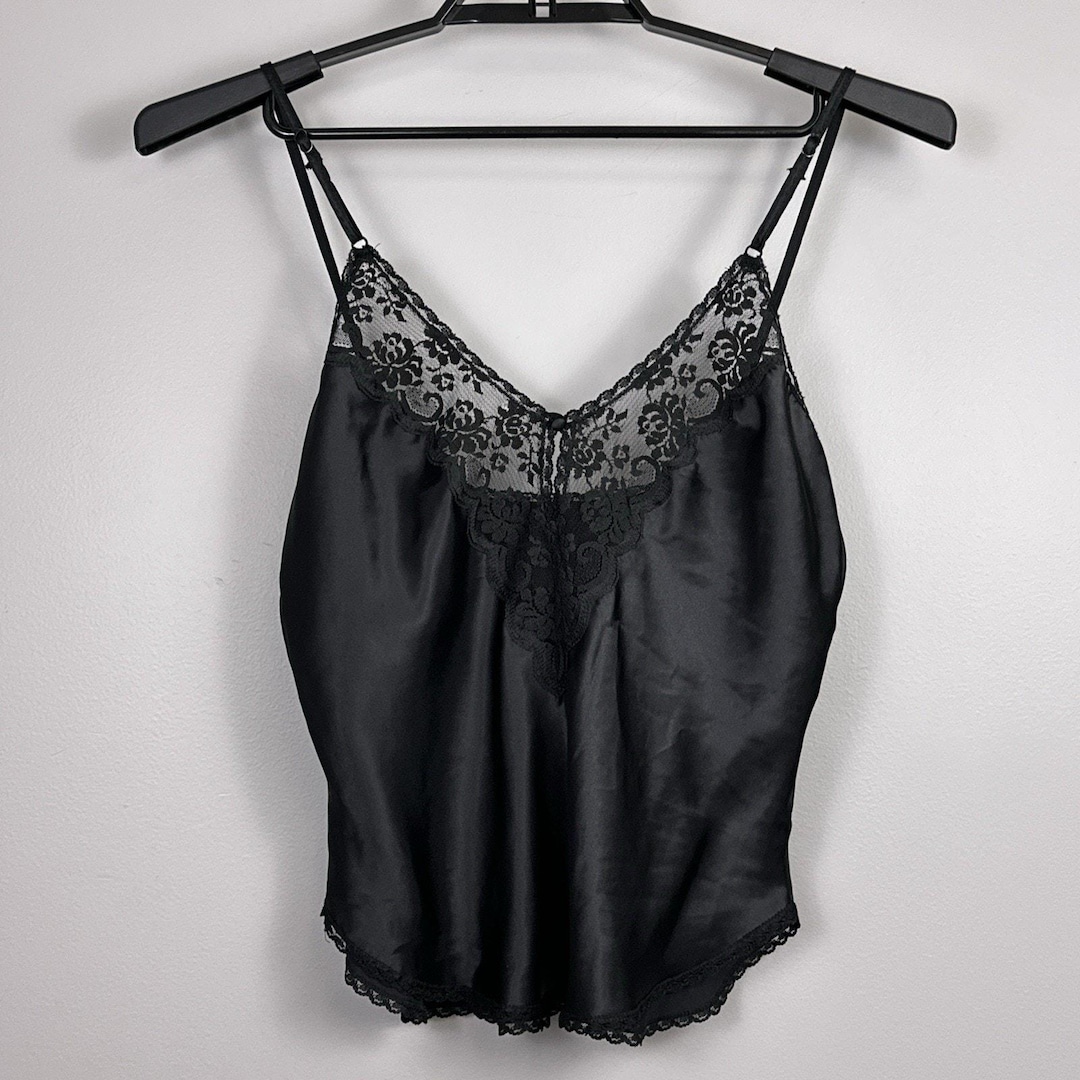 Vintage Chantilly Maidenform Black Satin Lace Camisole 36 ILGWU Union ...