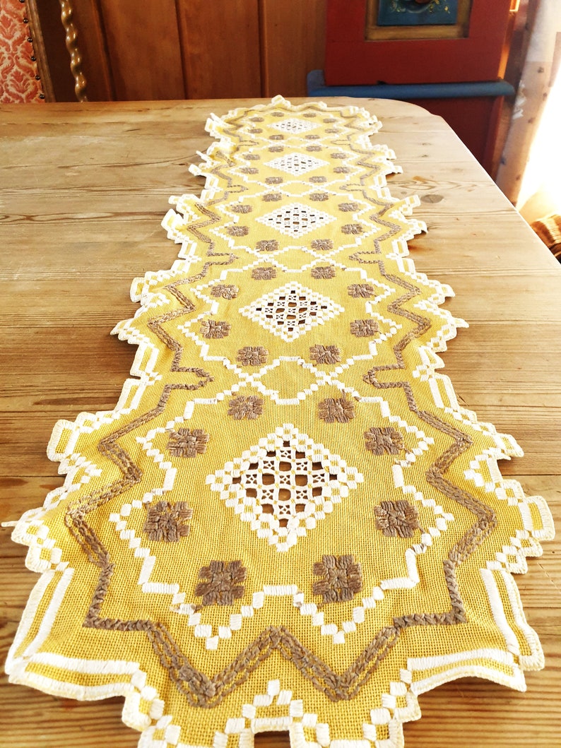 Norwegian Hardanger Embroidery Vintage Table Runner Tablecloth ...