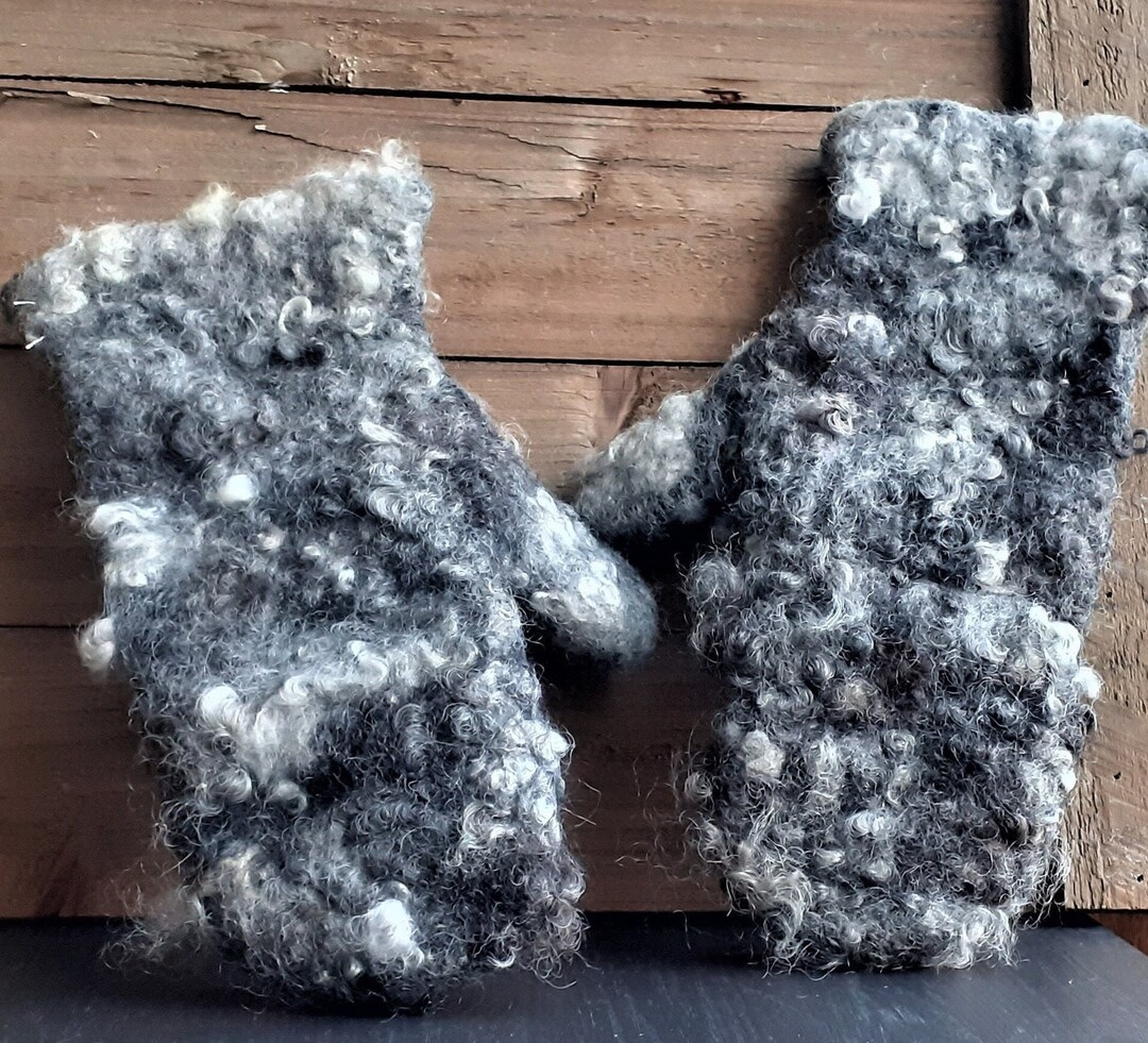 Eco Norwegian Raw Curly Sheep Wool Felted Warm Windproof Mittens ...
