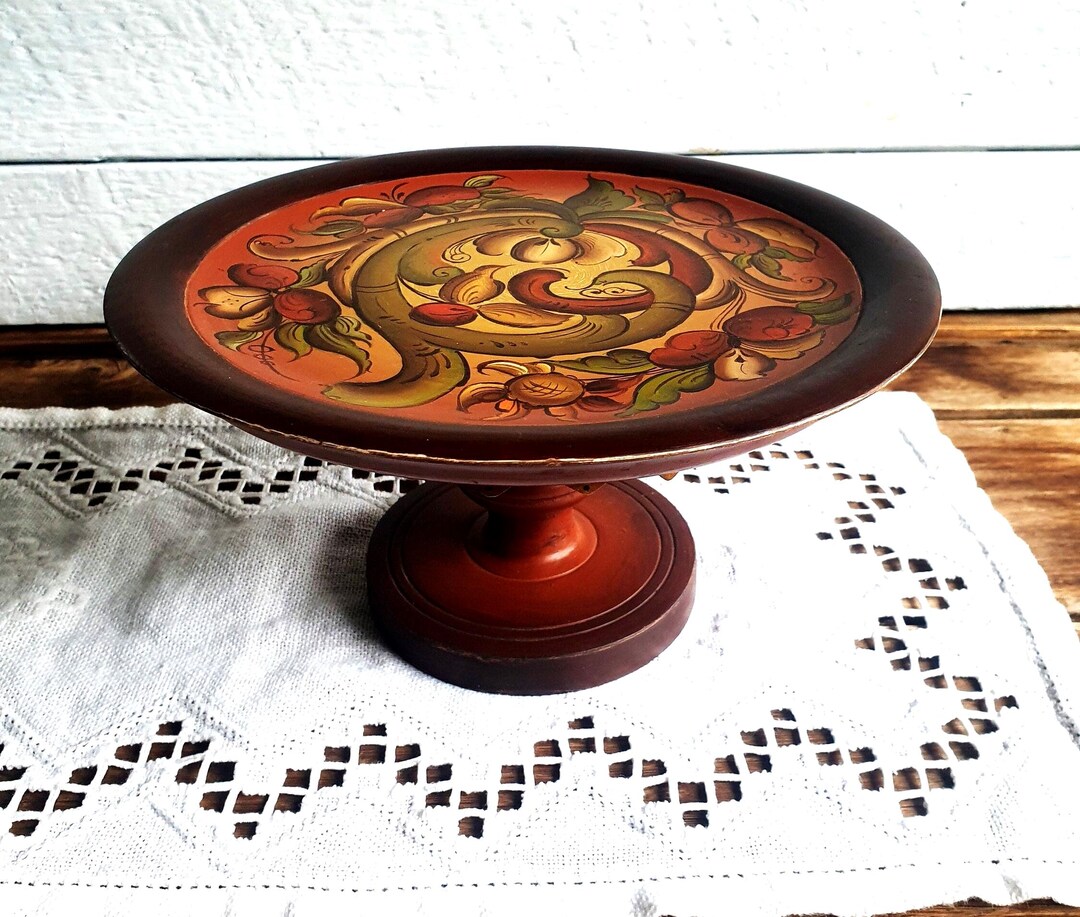 Scandinavian Handmade Cake Stand Vintage Wooden Norwegian Folk Art ...