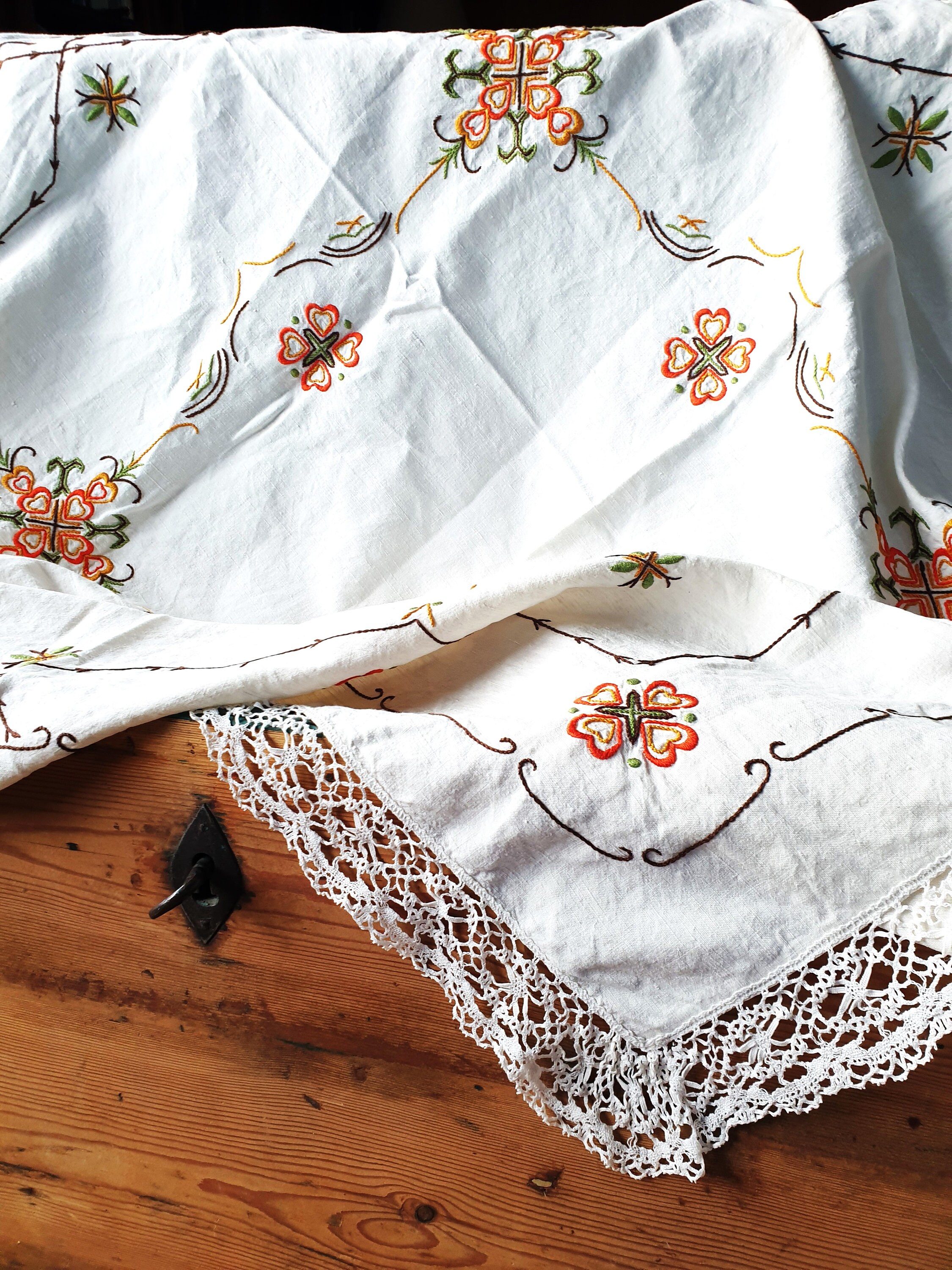 Norwegian Hand Embroidered Linen Tableclot WITH HEARTS Norwegian ...
