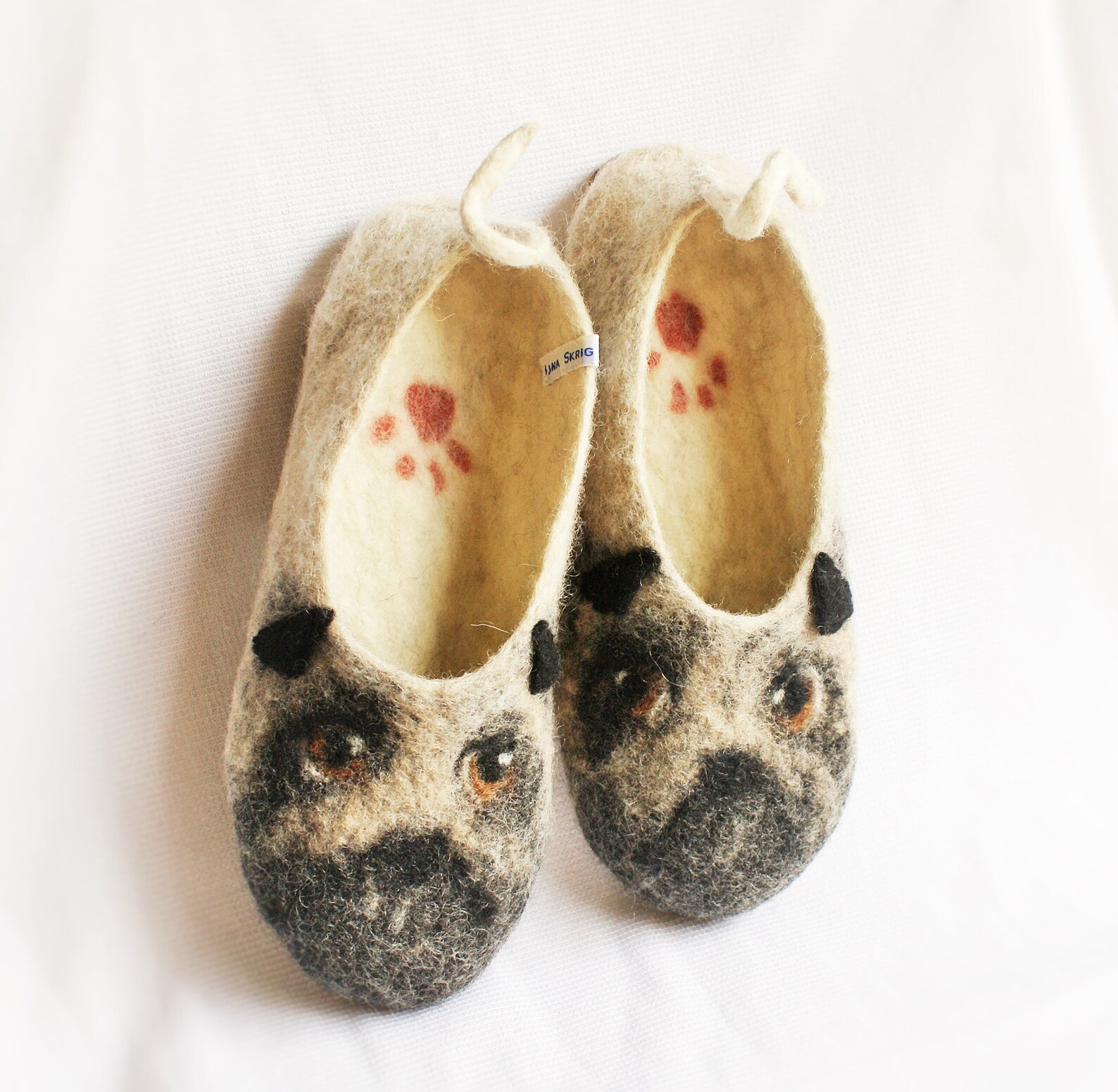 ECO Wool Pug Slippers Felted Handcrafted Slippers Norwegian | Etsy