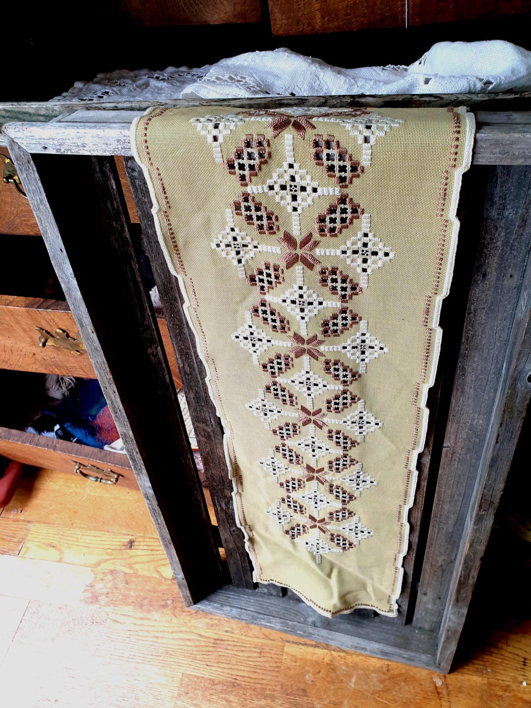 Vintage Norwegian Hardanger Embroidery Table Runner: Scandinavian Folk ...