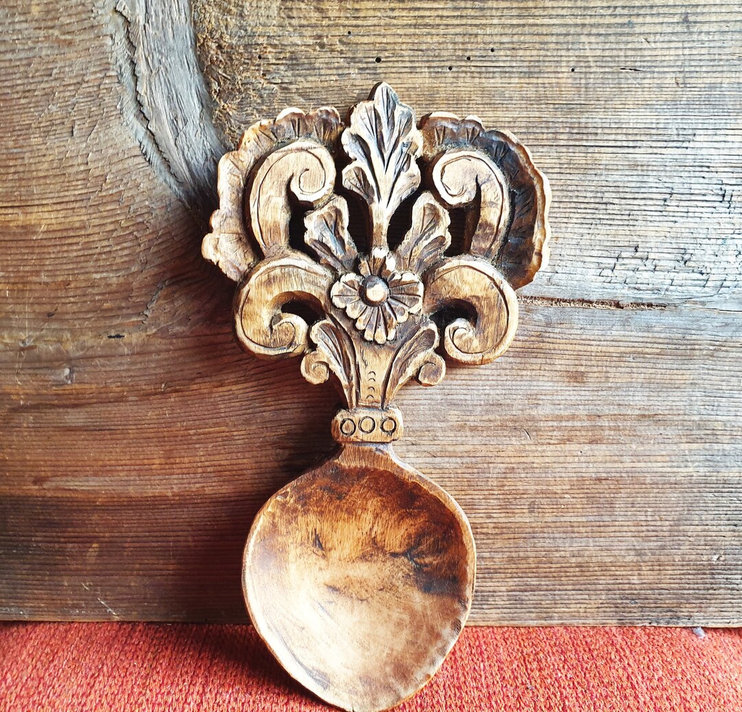 Norwegian Rare Handcarved Spoon Folk Art Rosemaling - Etsy