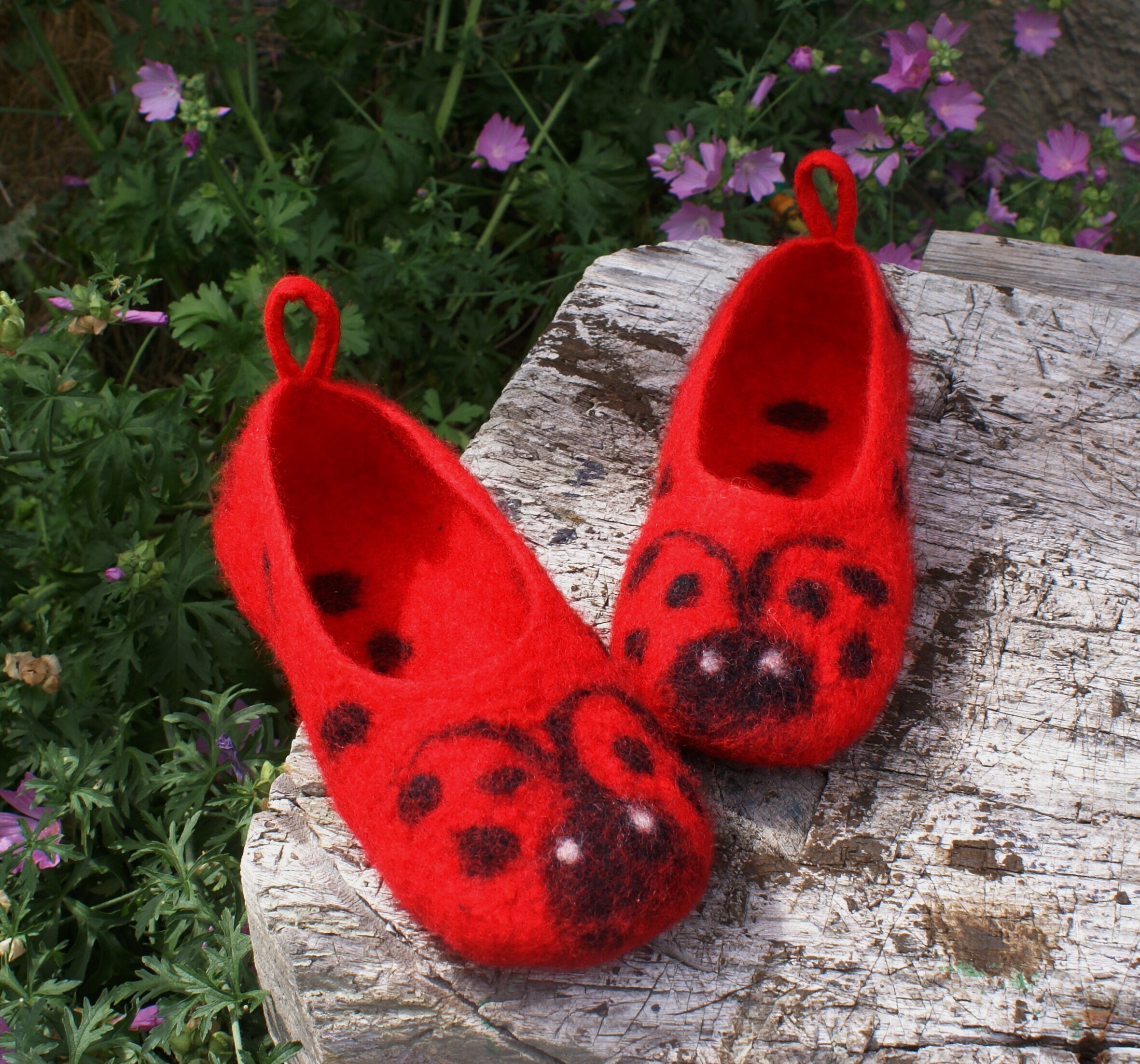 Felted Eco Wool Ladybug Slippers Norwegian Sheep Wool, 50% OFF