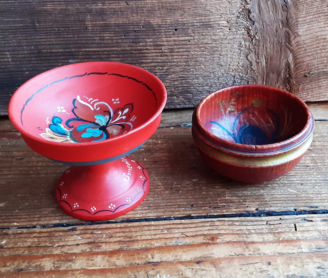 Norwegian Handcrafted Cake Stand and Ale Bowl Vintage Wood Souvenirs ...