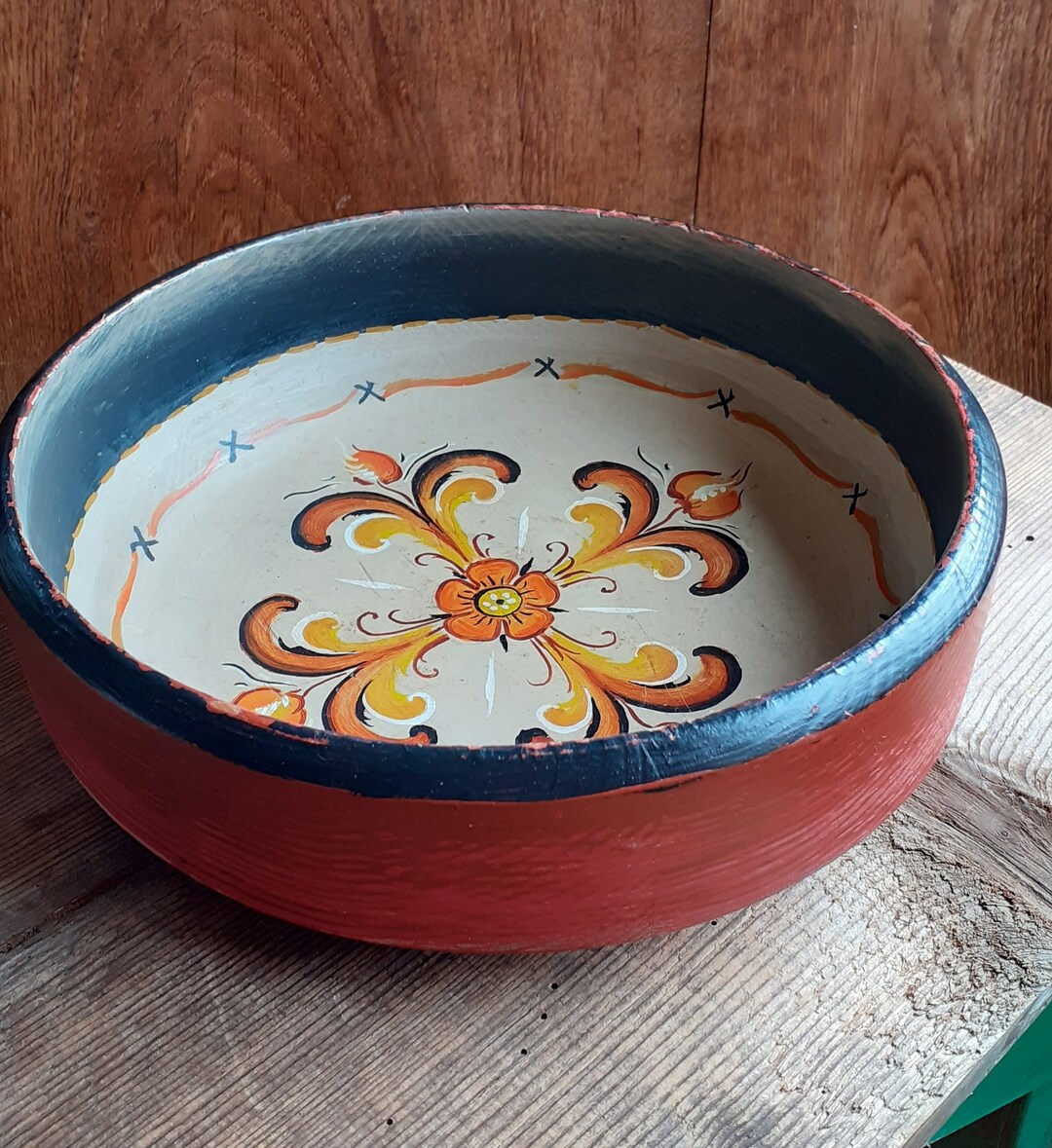 Scandinavian Vintage Ale Bowl Folk Decor rosemaling Handmade in Norway ...