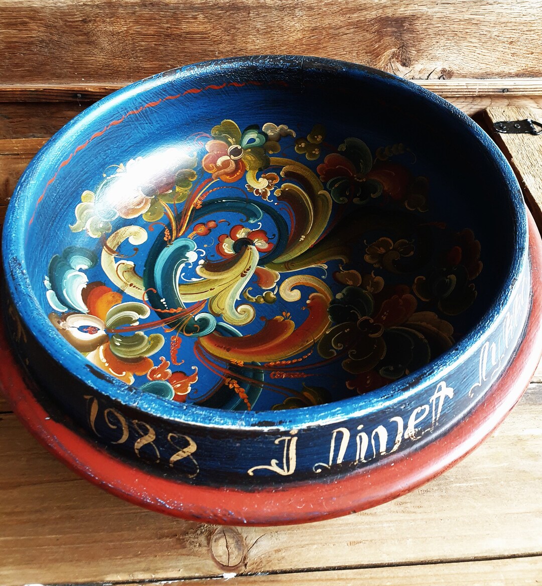 Norwegian Vintage Handcrafted Wood Ale Bowl Folk Art Rosemaling ...