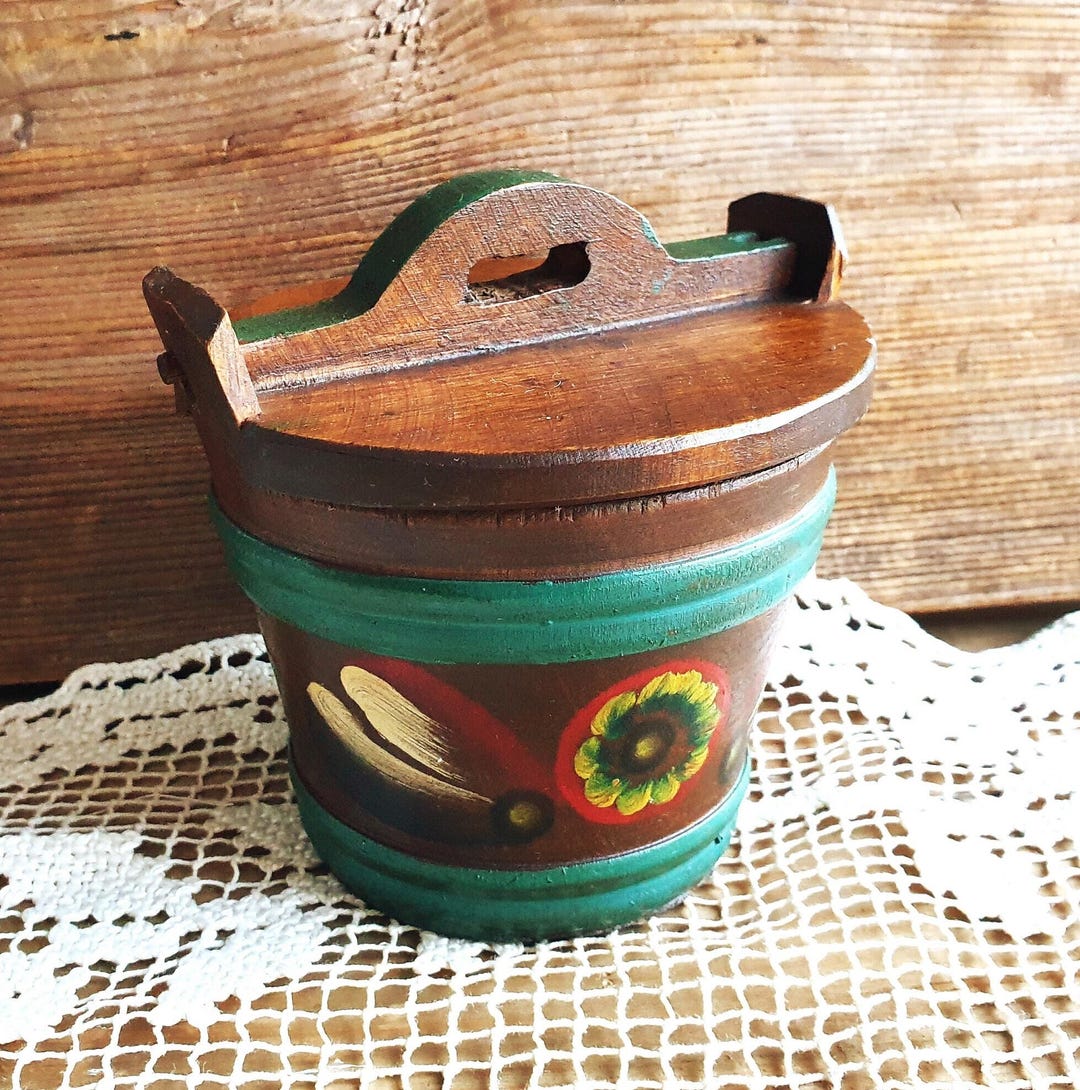 Vintage Handcrafted Swedish Bentwood Butter Bucket: Handpainted Folk ...