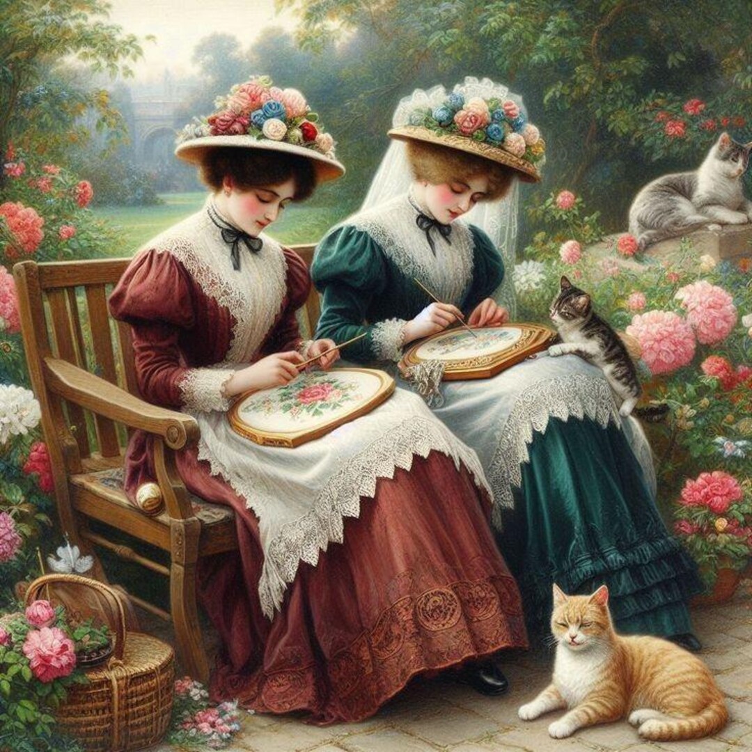 Two Woman Embroidering-cross Stitch Pattern-instant Download PDF File ...