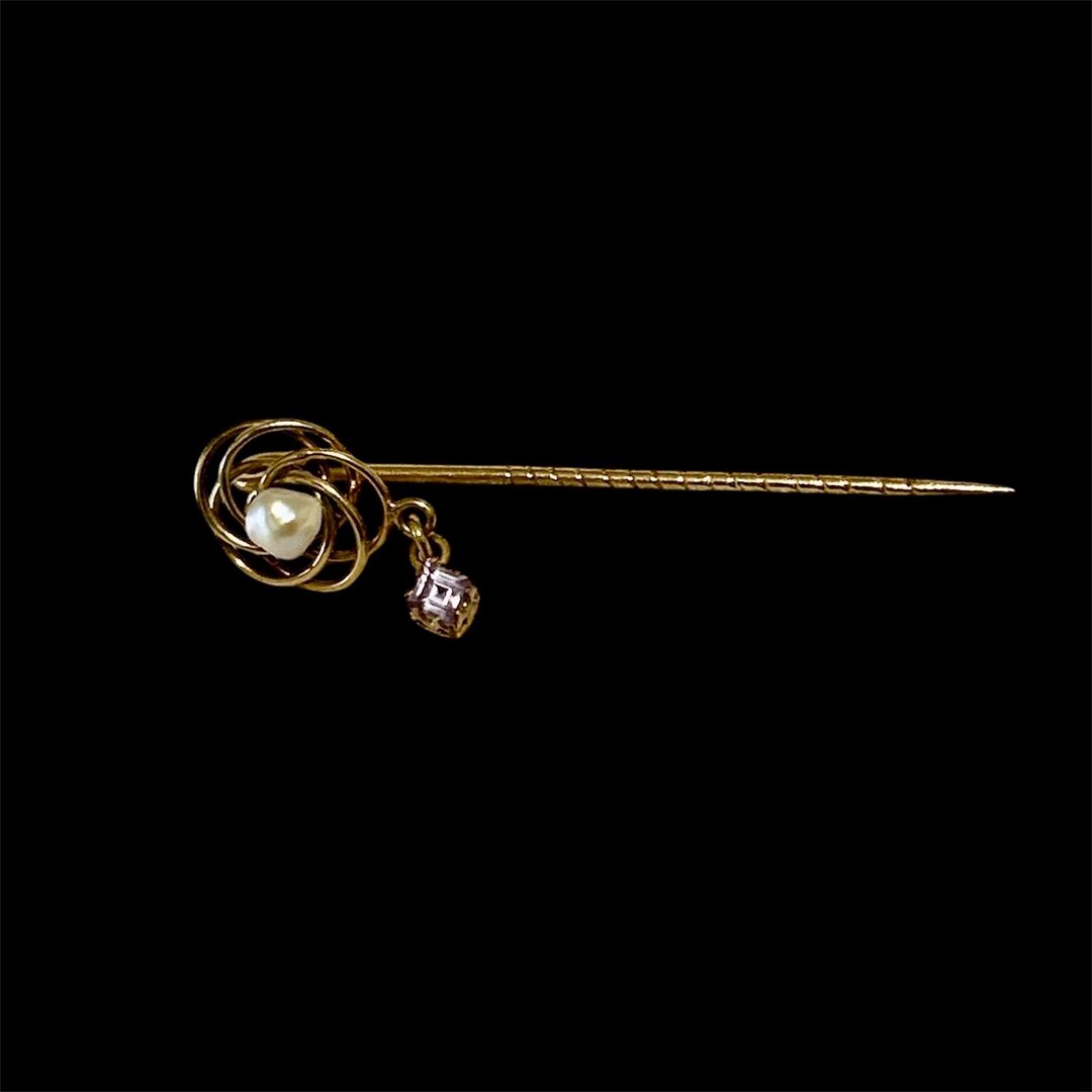 Vintage 18k Yellow Gold Pearl and Amethyst Tie Hat Stick Pin - Etsy