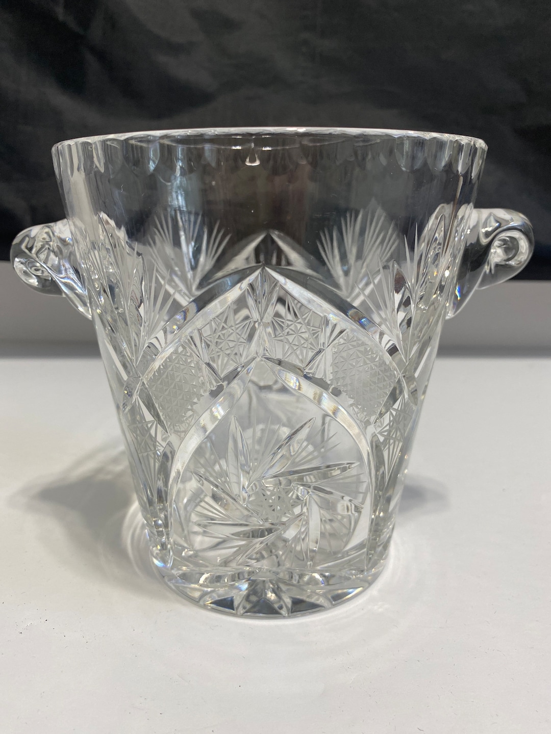 Vintage Cut Crystal Ice Bucket: MCM Pinwheel Star Barware - Etsy