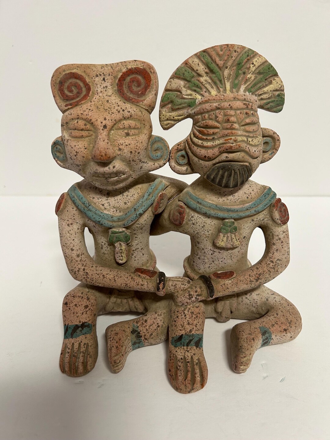 Vintage Mayan Aztec Male Female Couple Terracotta Sculpture 7.5" Mexico ...