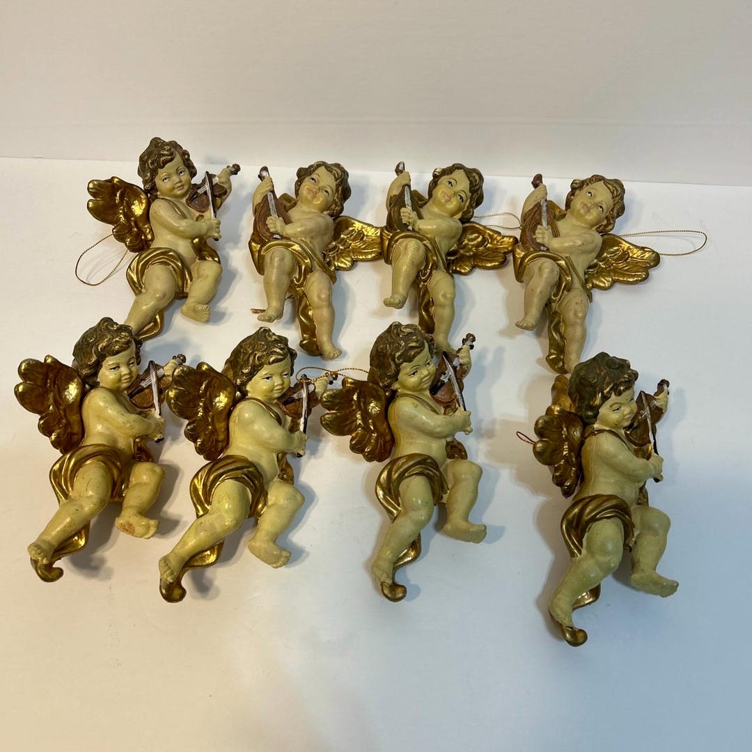 Vintage Lot of 8 Cherubs Angels Playing Instruments Violin Lute ...