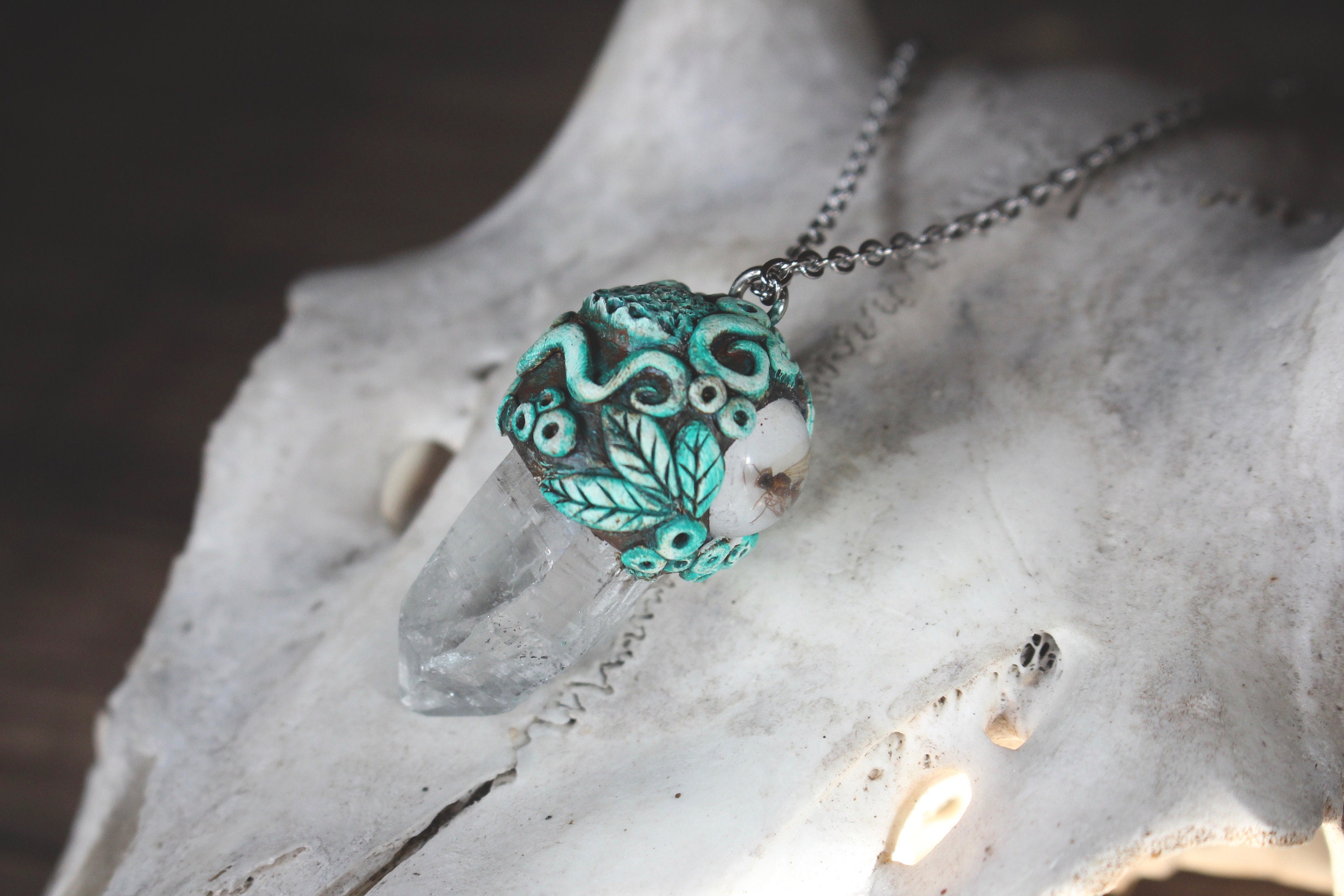Flying Ant and Quartz Shard Amulet Necklace - Etsy UK