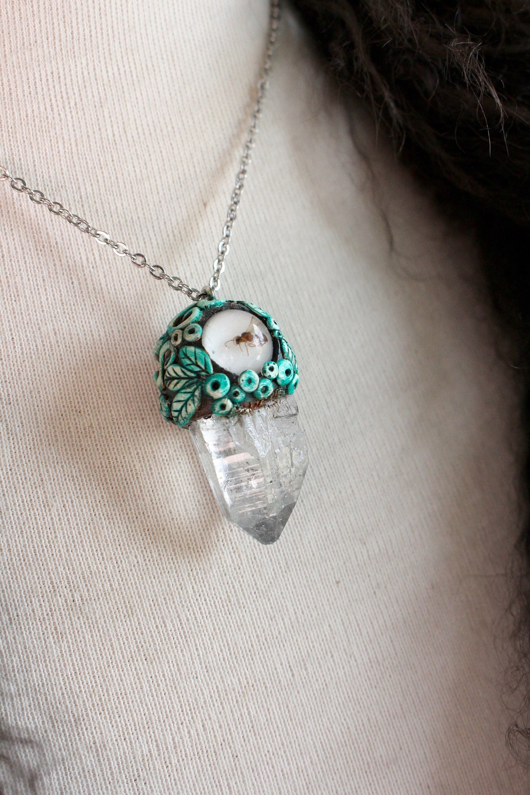 Flying Ant and Quartz Shard Amulet Necklace - Etsy