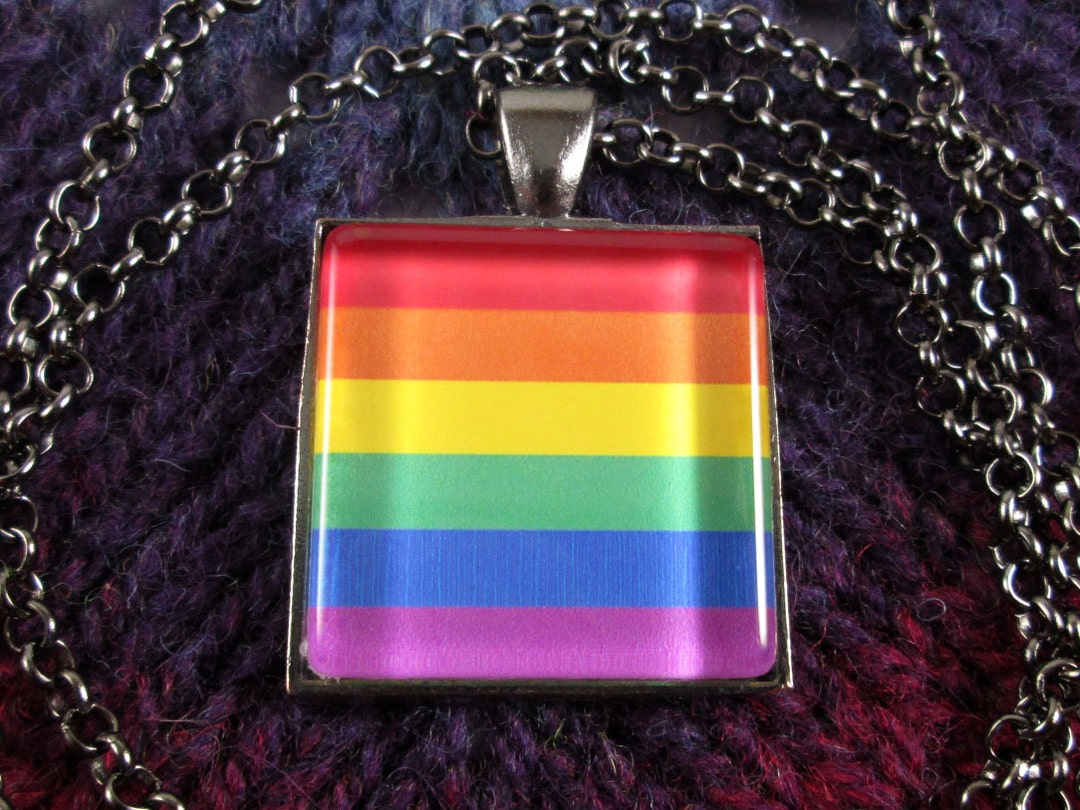 LGBT Rainbow Pride Flag Necklace | Gunmetal Square | Rolo Chain - Etsy