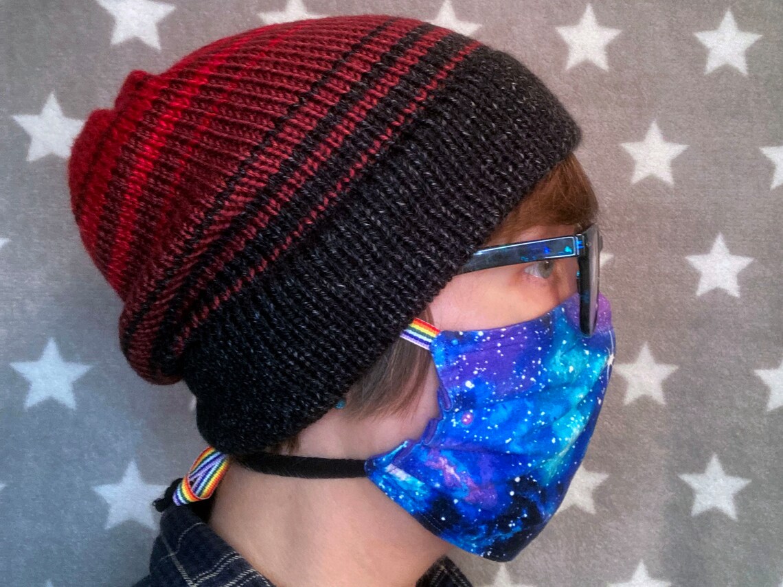 Knit Gradient Hat - Black to Red - Ombre Fade Stripes - Slightly ...