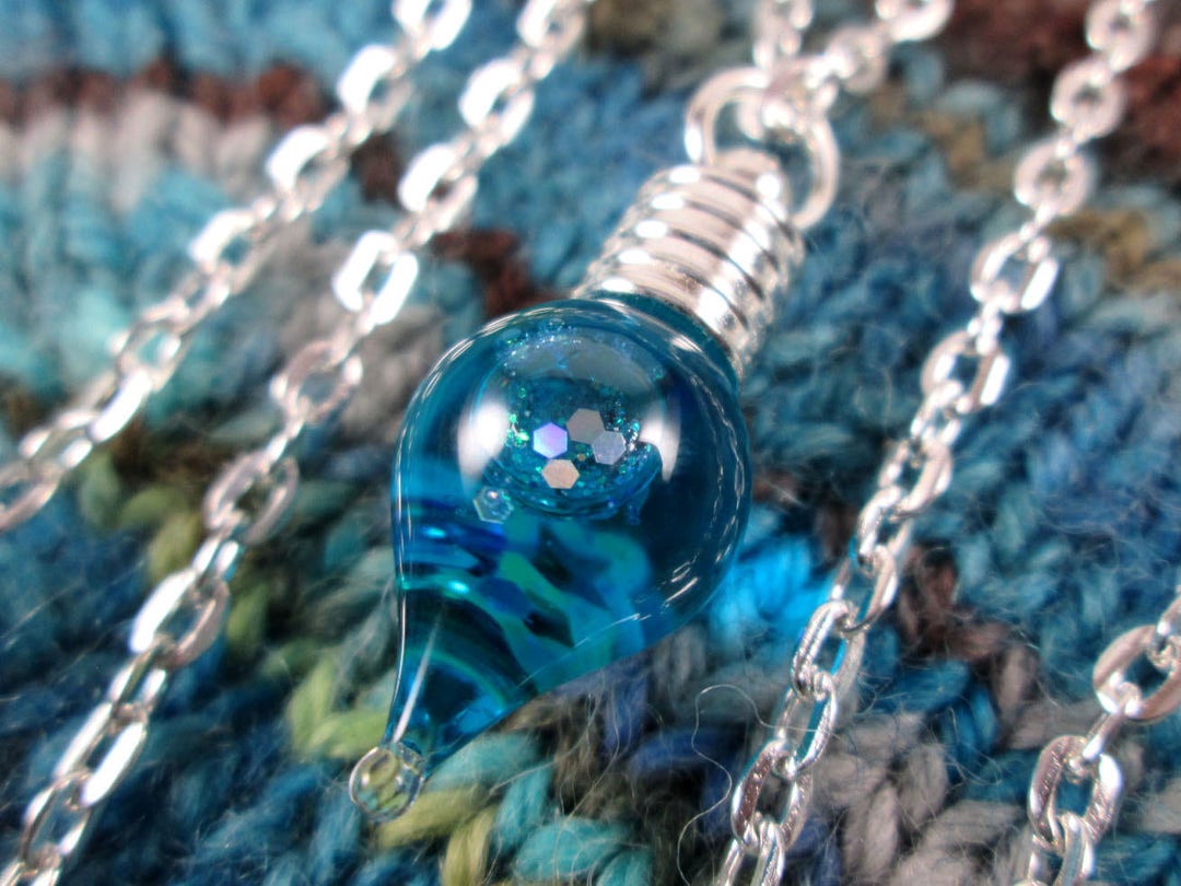 Glitter Liquid Necklace | Small Blue Teardrop | Silver Chain - Etsy