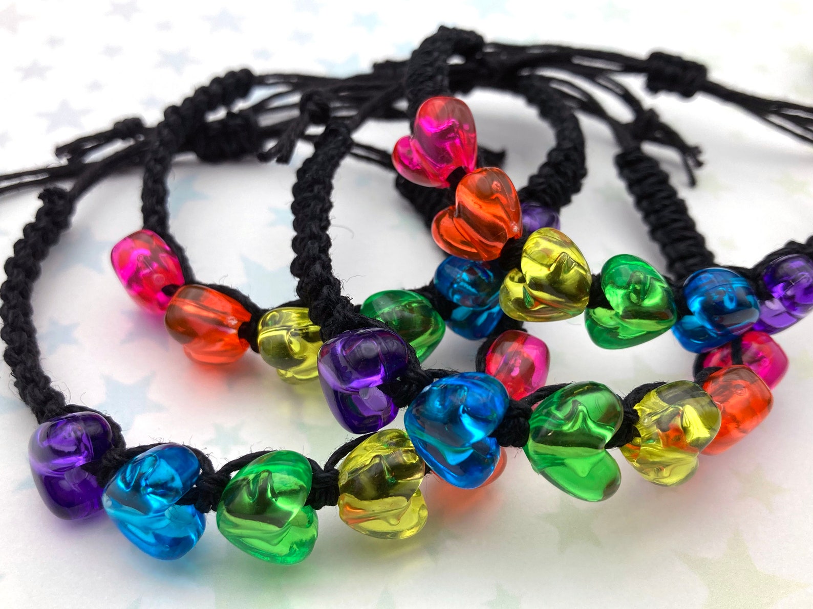 Rainbow Hearts Hemp Pride Bracelet | Black Hemp | Plastic Jelly Pony ...