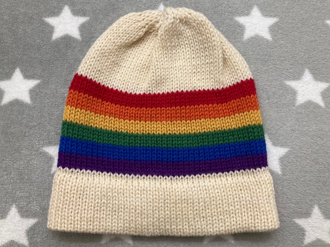 100% Wool Knit Pride Hat LGBT Rainbow Cream - Etsy