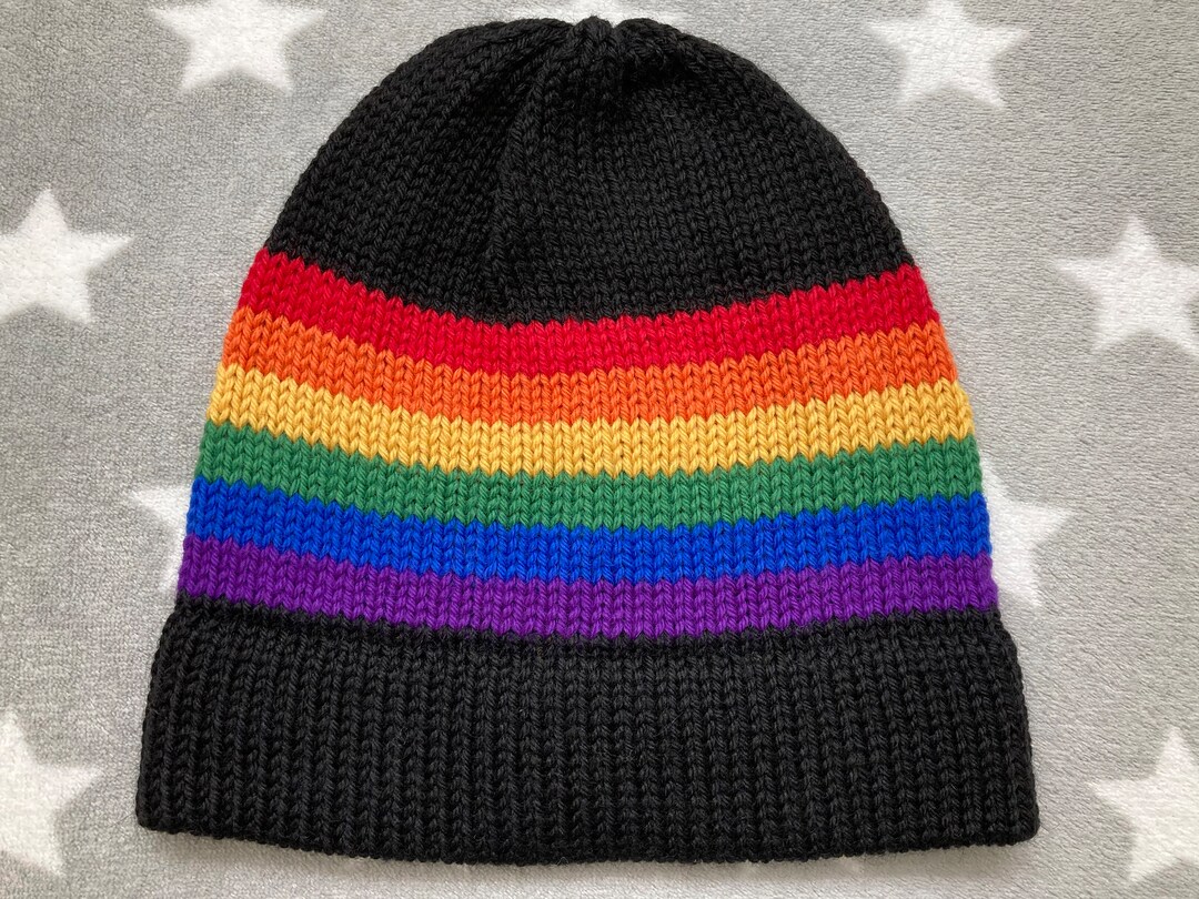 100% Wool Knit Pride Hat | LGBT Rainbow | Black - Etsy