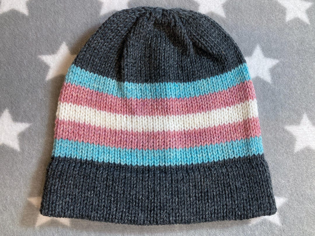 100% Wool Knit Pride Hat | Trans Pride | Grey - Etsy