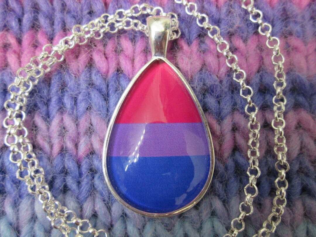 Bisexual Pride Flag Pendant Necklace | Silver Teardrop | Rolo Chain - Etsy