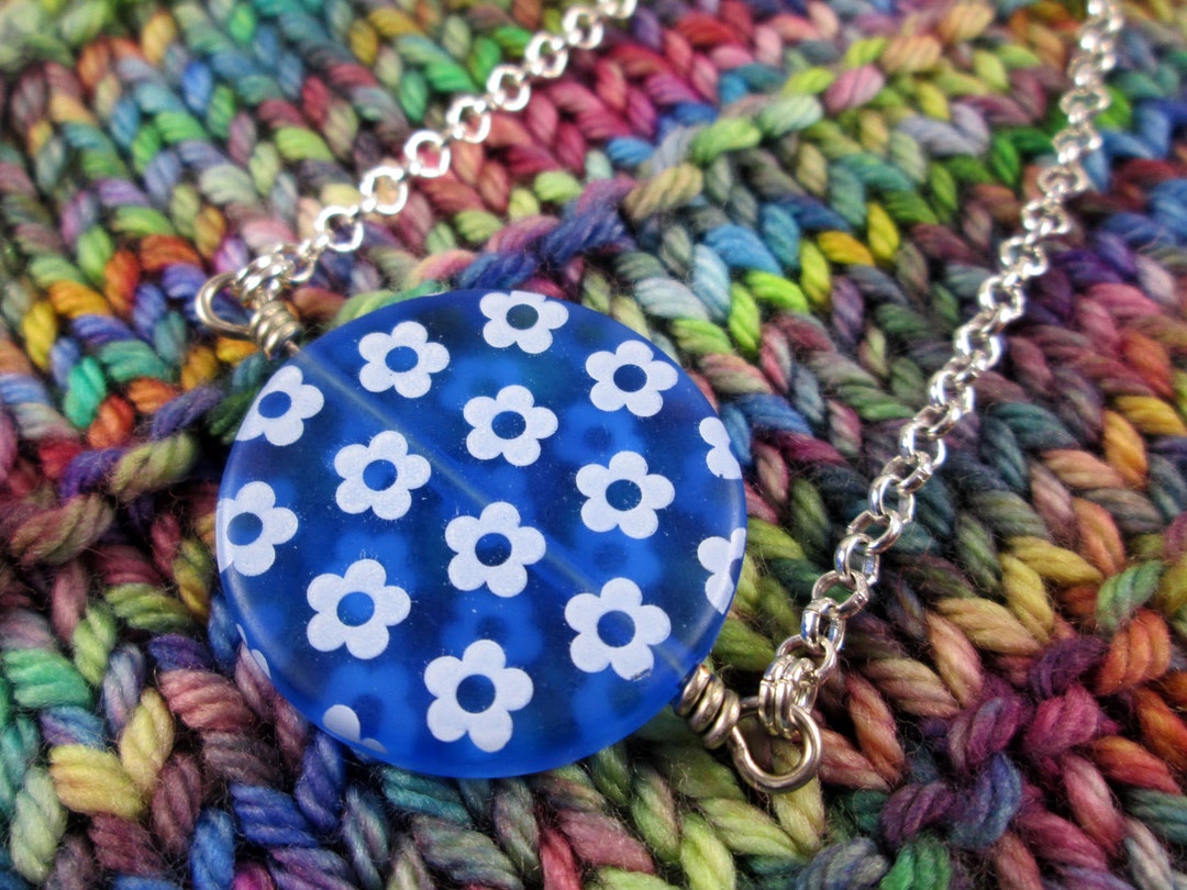 Spinner Pendant Necklace | Blue Flowers | Long Chain - Etsy