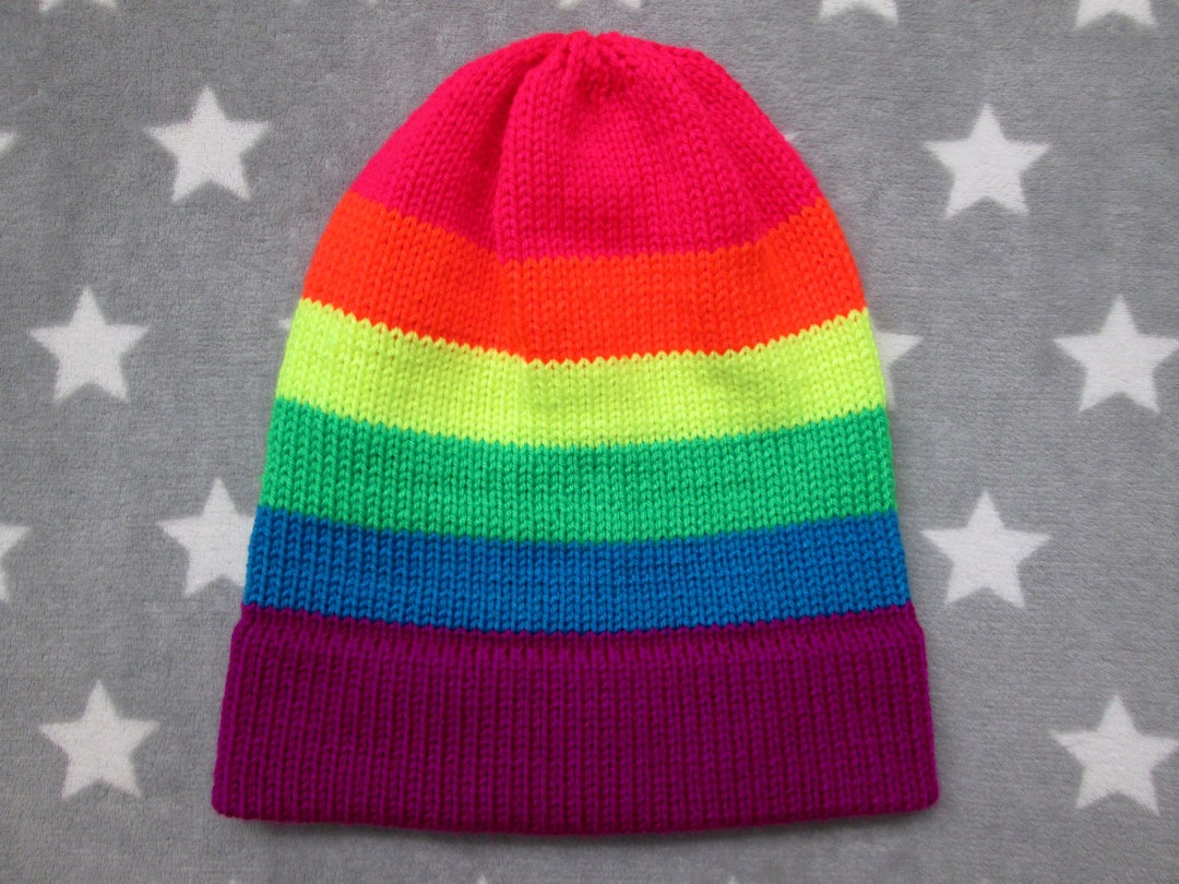 Knit Neon LGBT Rainbow Pride Hat | Slouchy Beanie | Soft & Warm Acrylic ...
