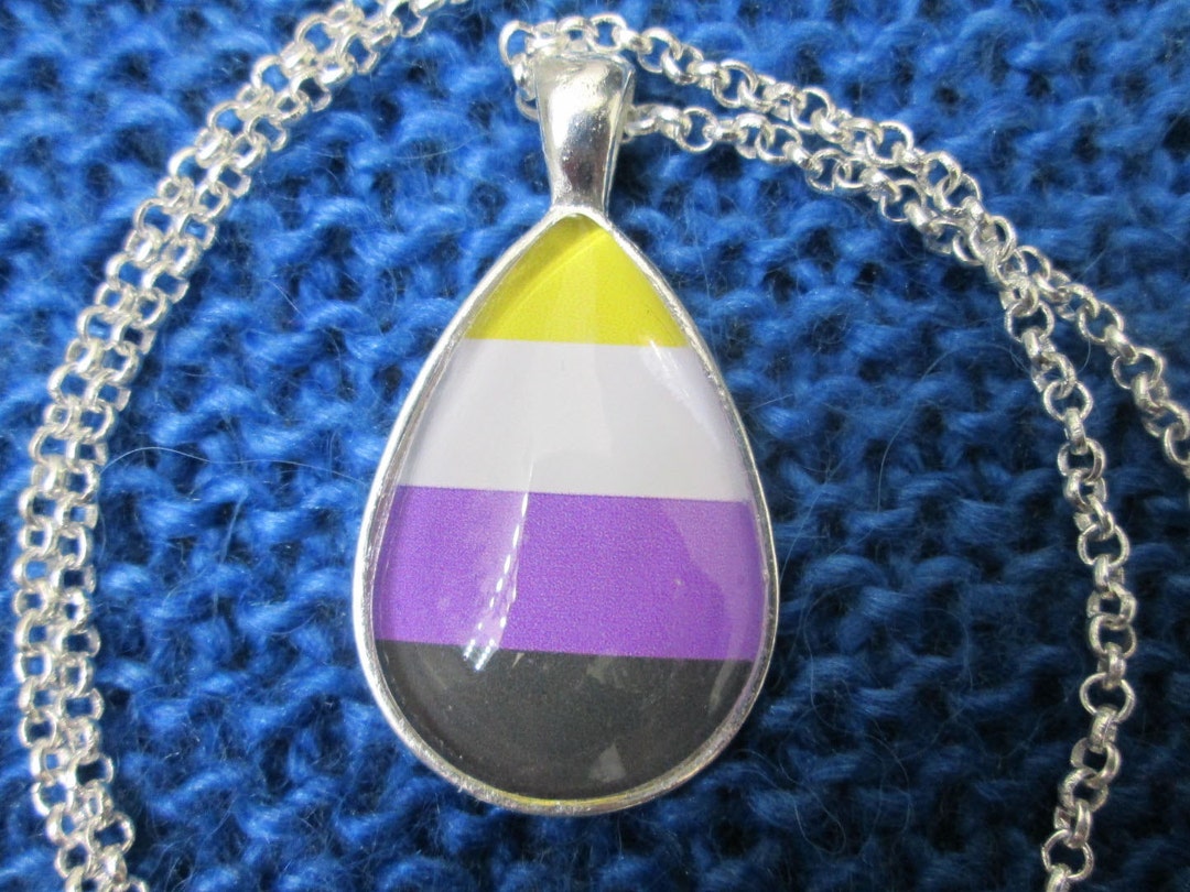 Nonbinary Pride Flag Pendant Necklace | Silver Teardrop | Rolo Chain - Etsy