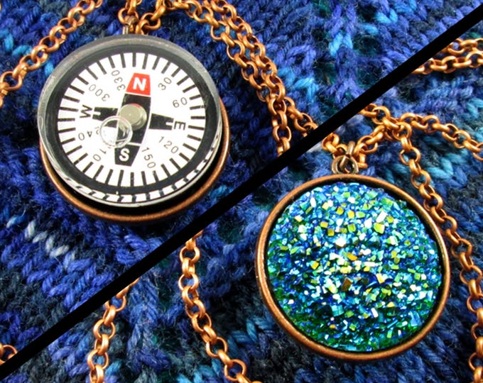 Double-sided Compass Necklace | Light Compass, Faux Druzy, Copper - Etsy