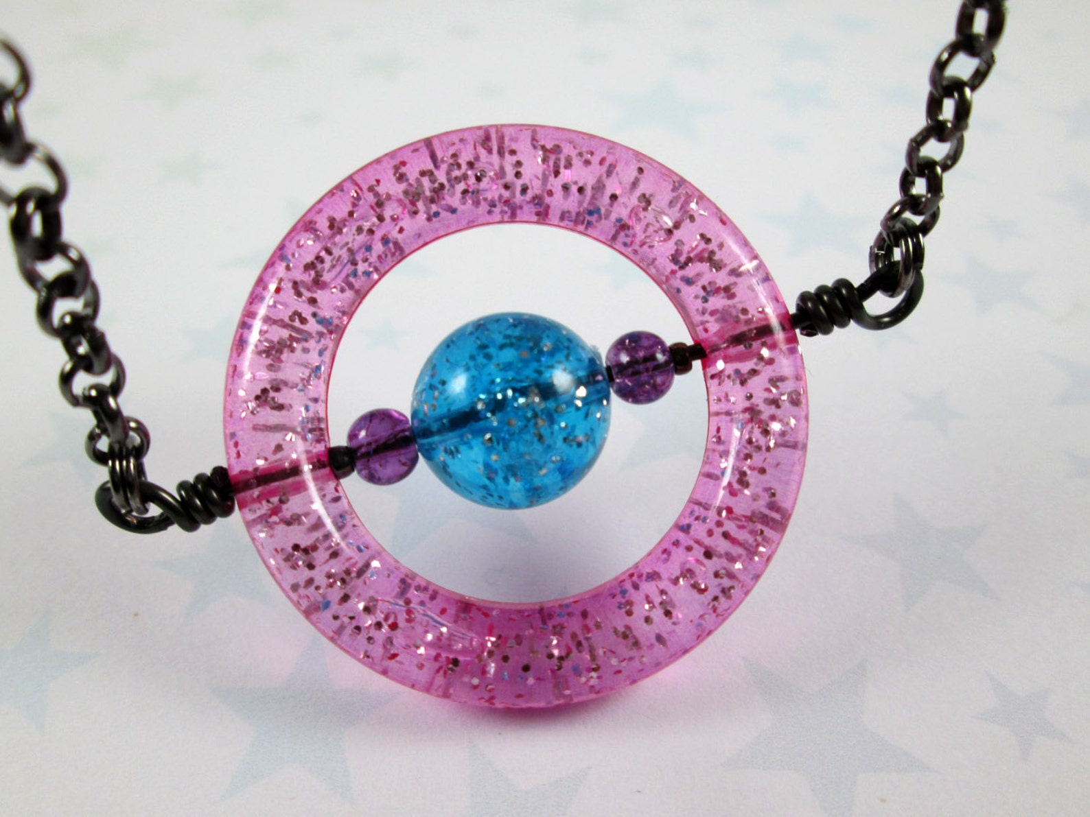 Saturn Spinner Pendant Necklace Pink Blue Purple Glitter - Etsy