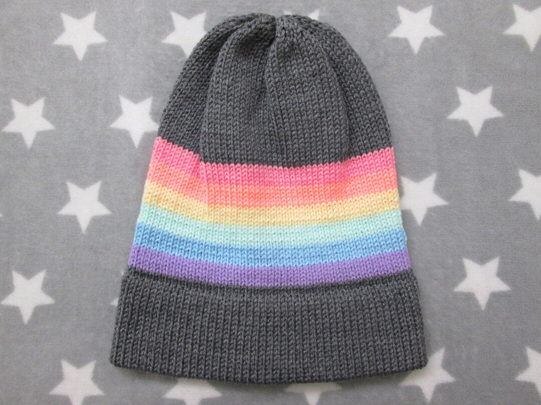 Knit Pastel LGBT Rainbow Pride Hat | Grey Slouchy Beanie | Lightweight ...