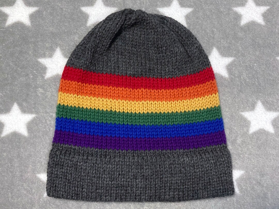 100% Wool Knit Pride Hat | LGBT Rainbow | Grey - Etsy