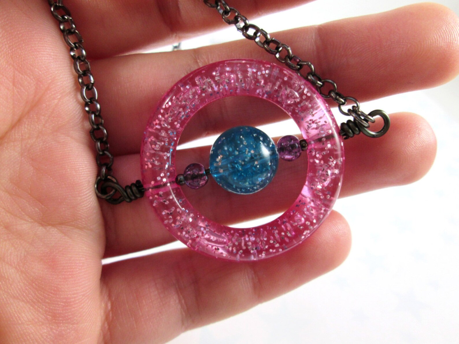 Saturn Spinner Pendant Necklace Pink Blue Purple Glitter - Etsy